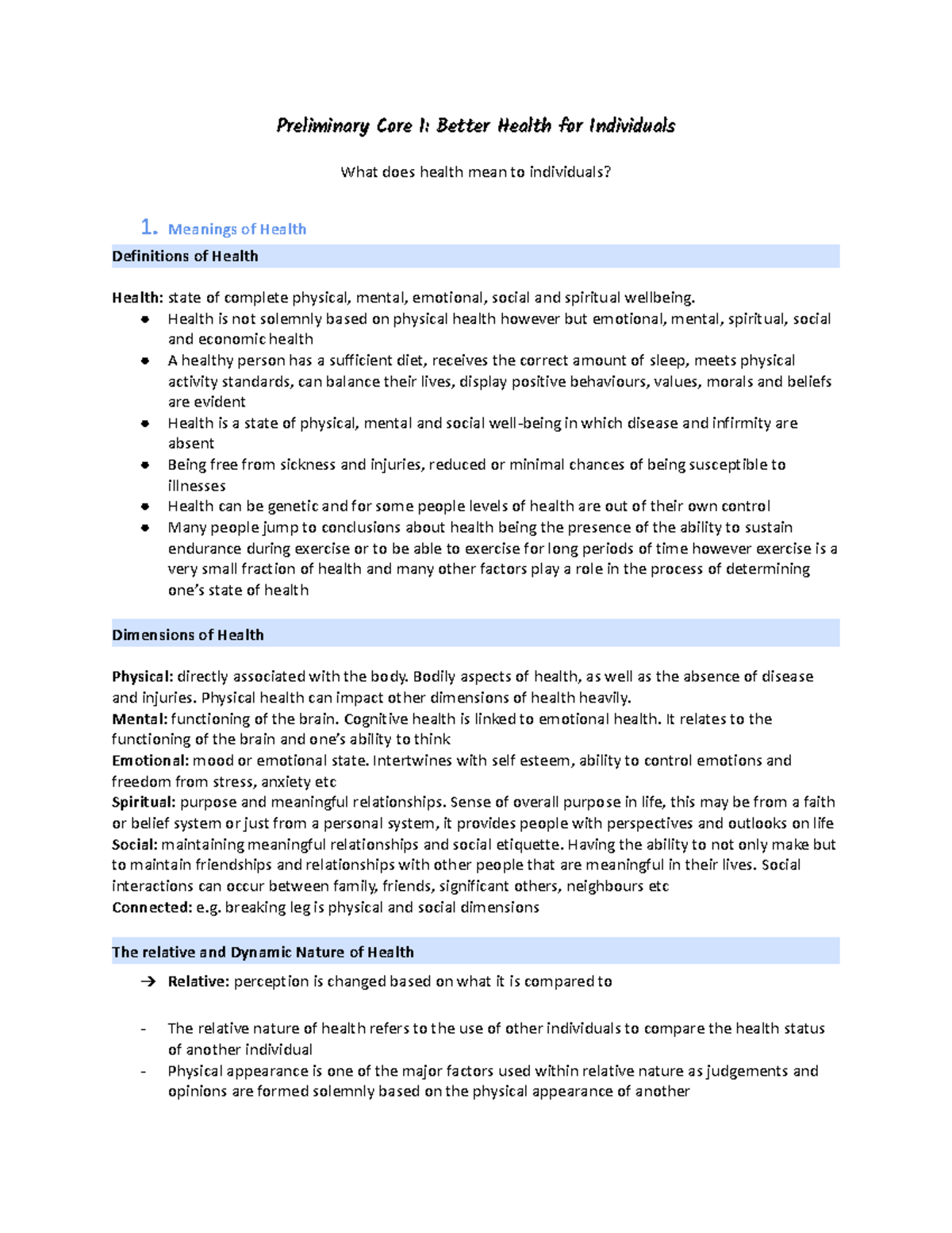 Copy of Year 11 Pdhpe Notes - Preliminary Core 1: Better Health for ...