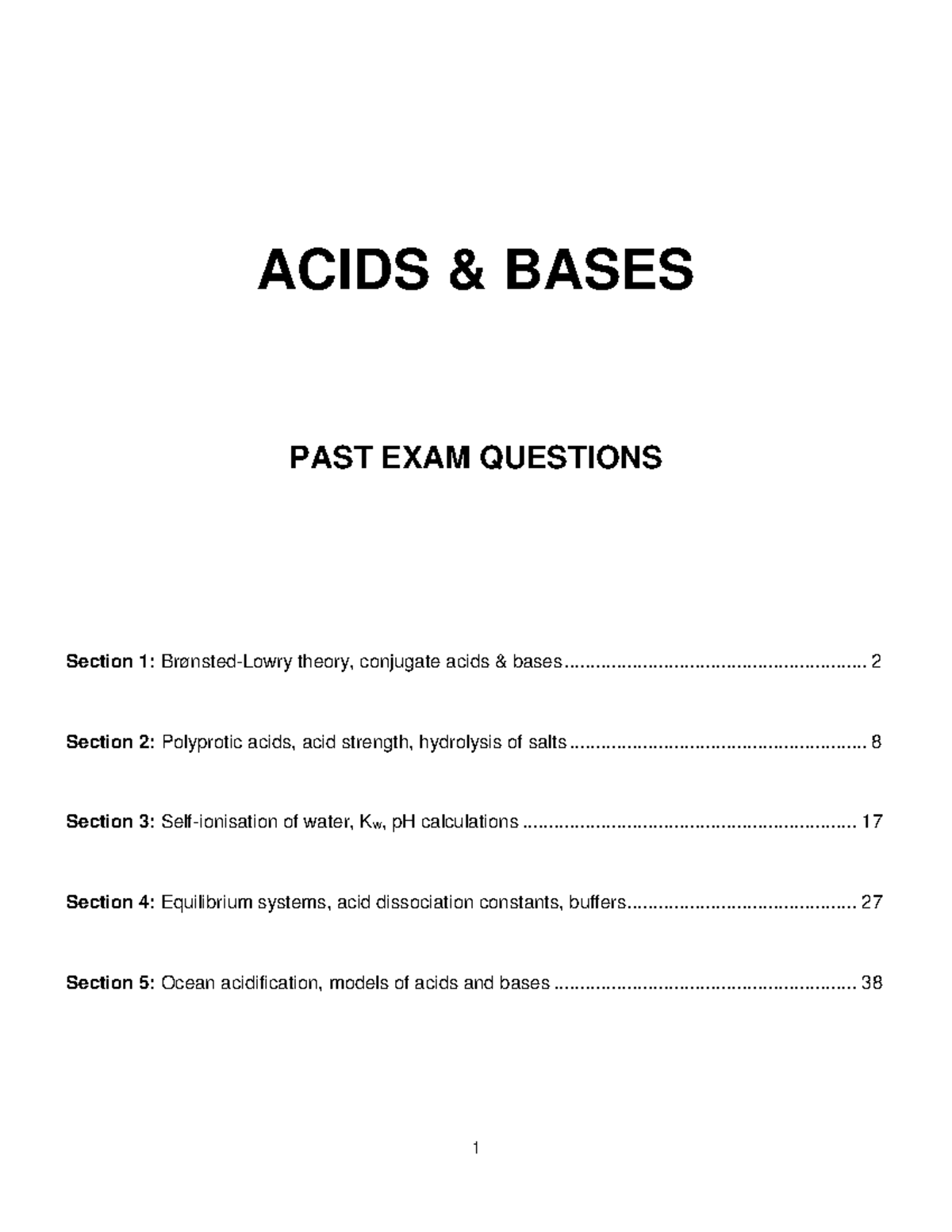 Acid-Base Exa Questionsanswers - ACIDS & BASES PAST EXAM QUESTIONS ...