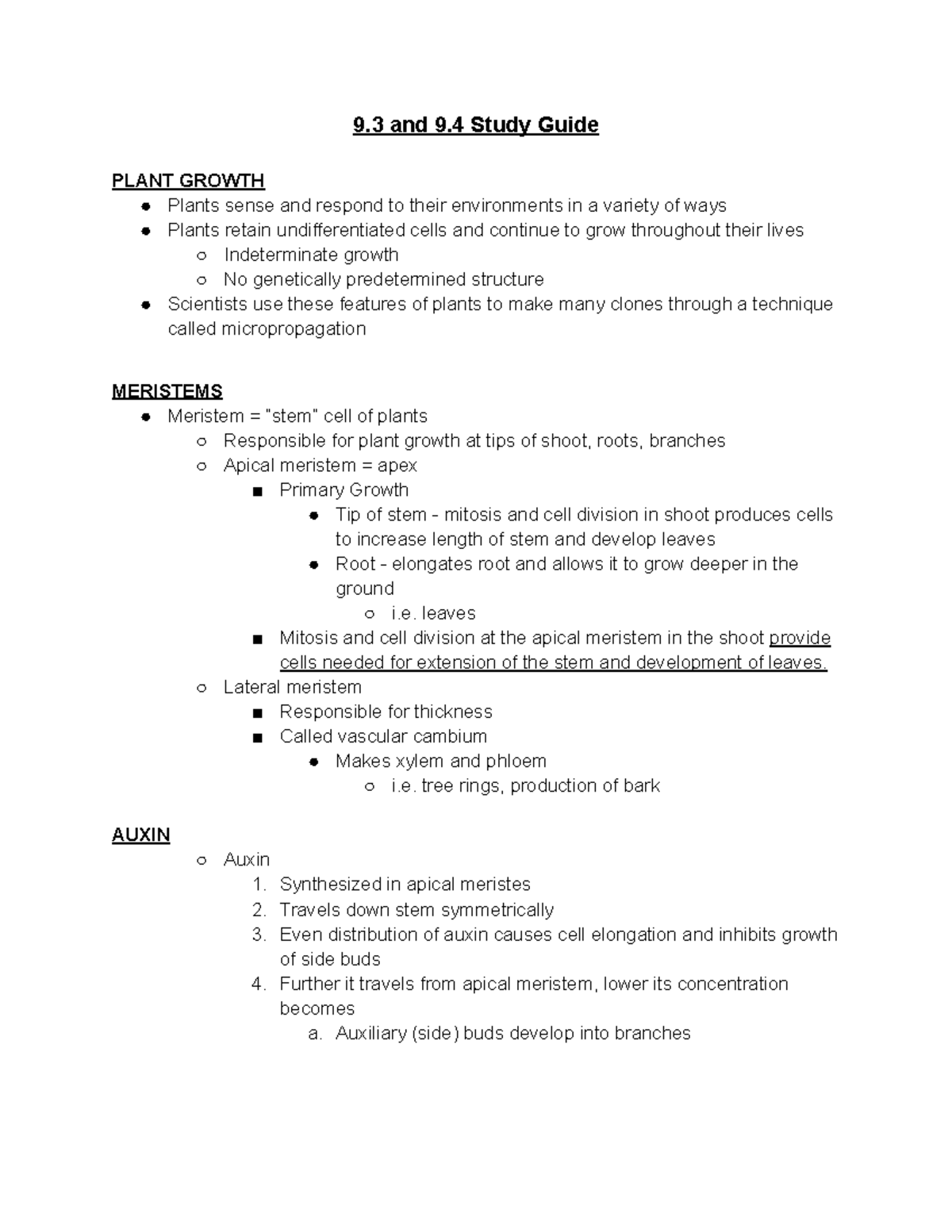 9.3 and 9.4 Study Guide - Biology review - 9 and 9 Study Guide PLANT ...