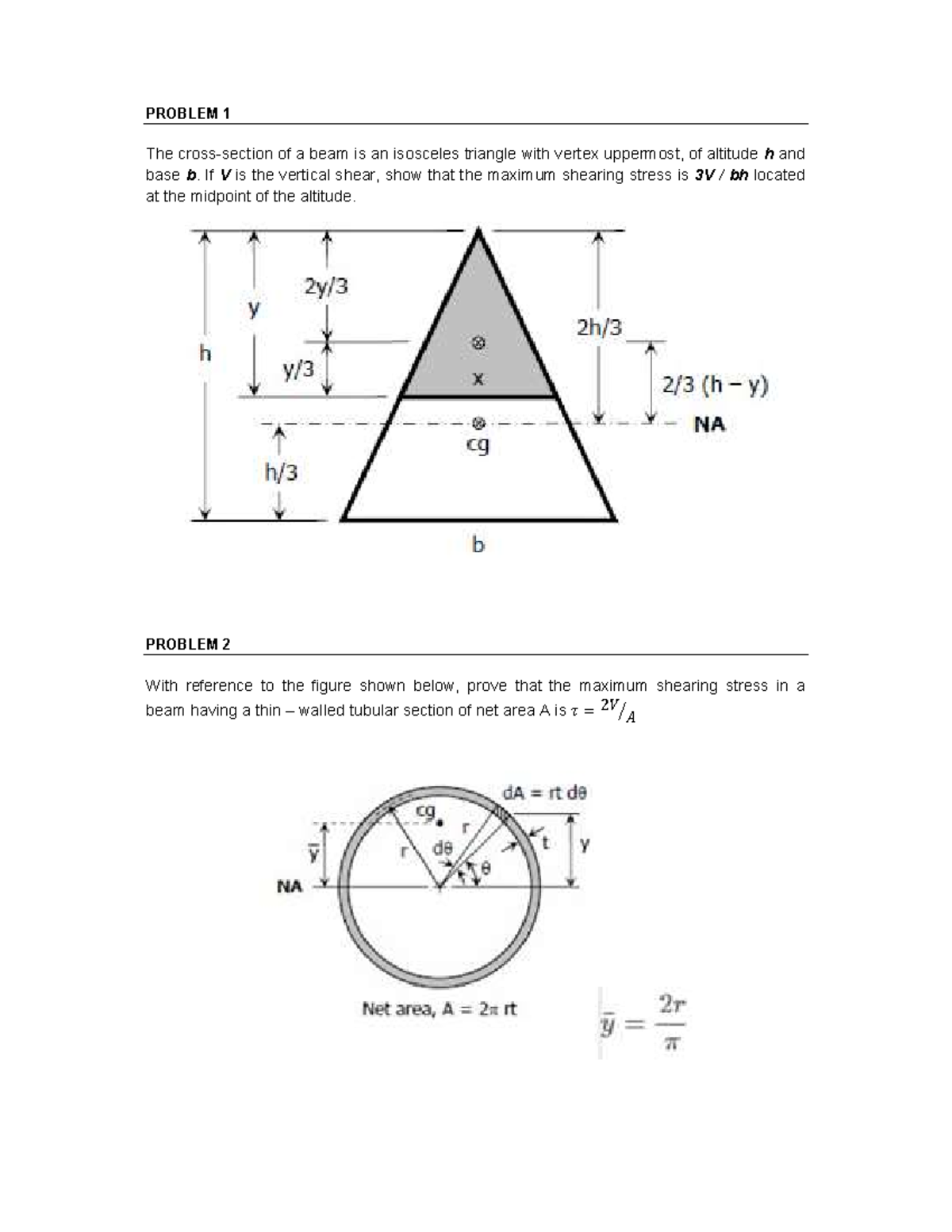 Class Problems - Shear Stresses - Mechanics of Material - PROBLEM 1 The ...