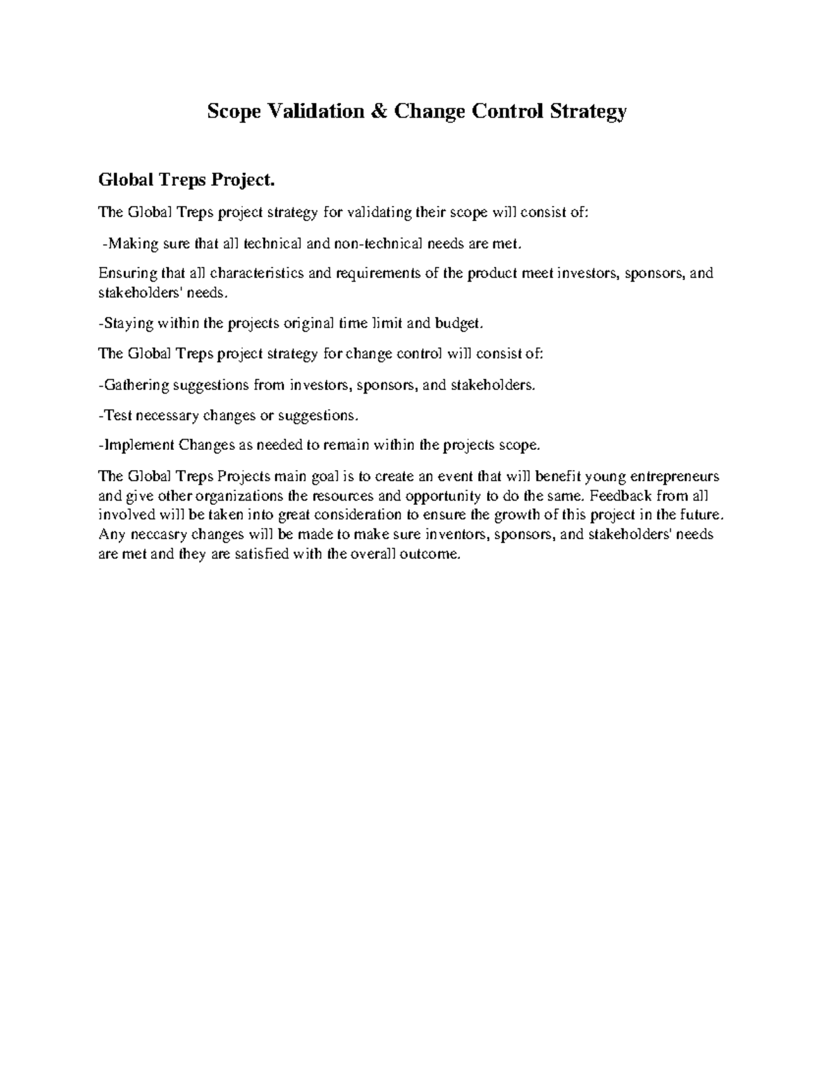 Chap5task5 - Global Treps Project chapter 5 task 5 - Scope Validation & Change Control Strategy ...