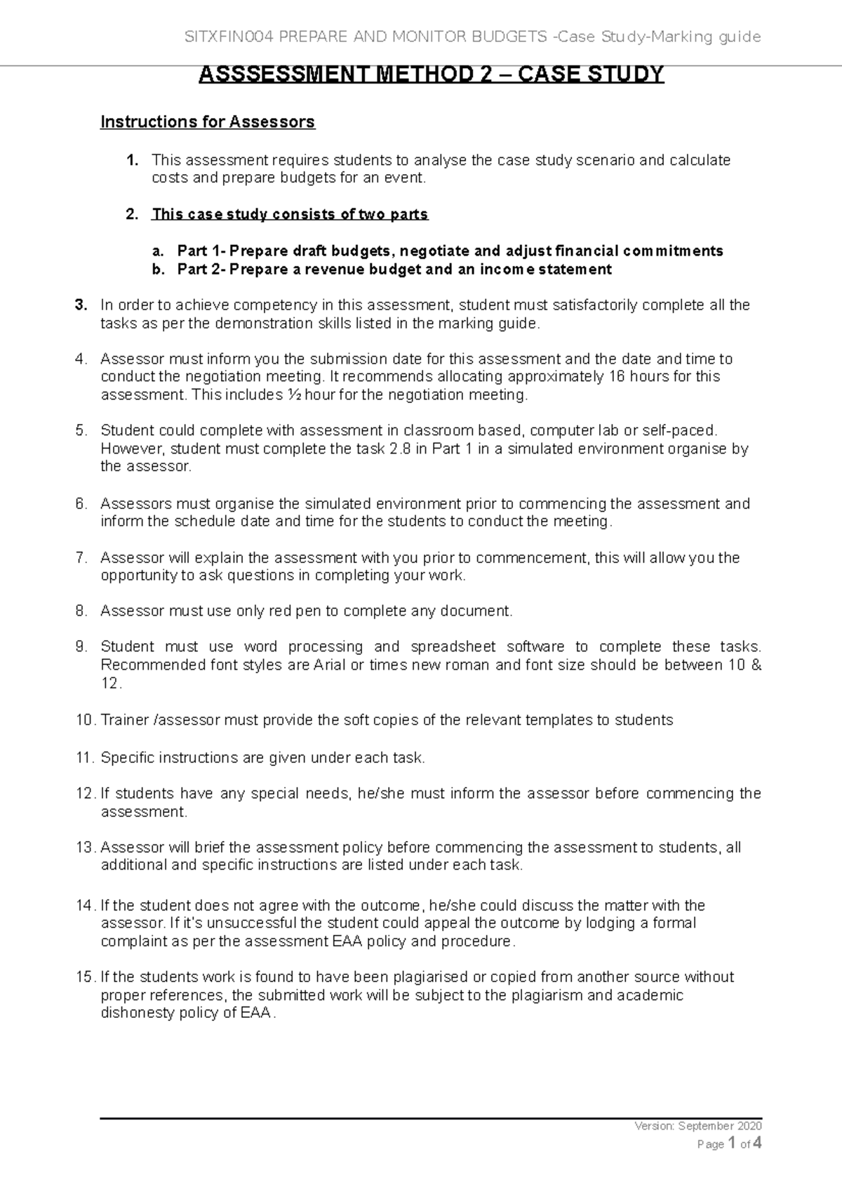 2.4 Sitxfin 004 CS Assessor Marking guide V2020 - ASSSESSMENT METHOD 2 ...