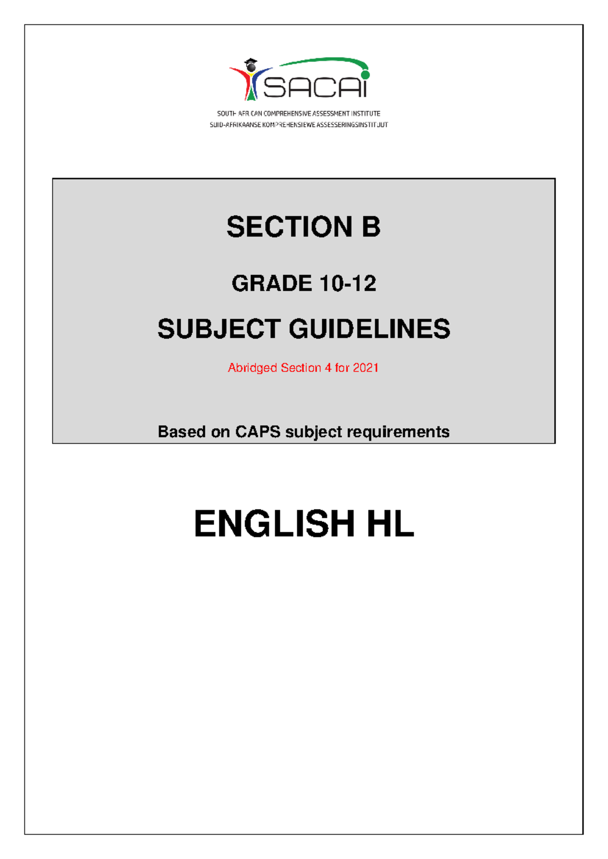 2. Sacai English HL Subject Guidelines FET Phase - SUBJECT GUIDELINES ...