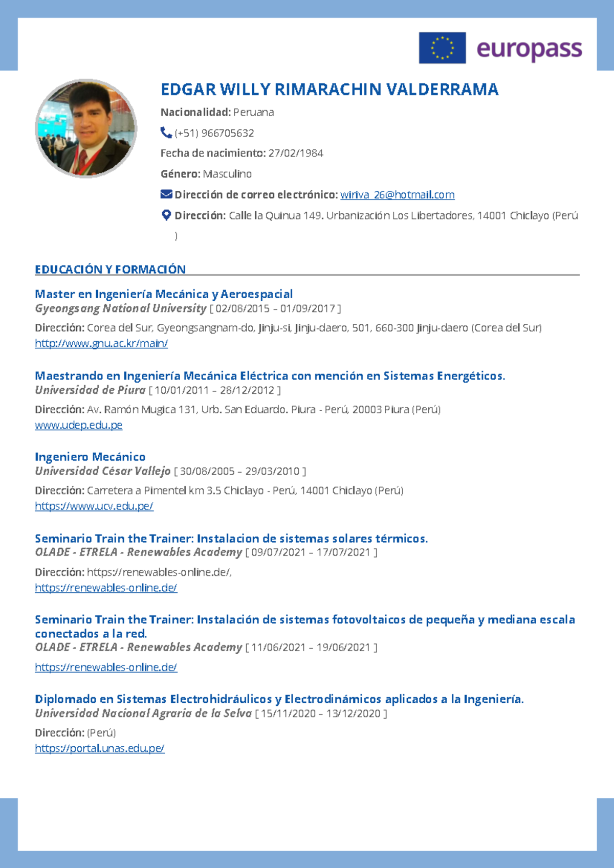 CV Willy Rimarachin 2022 - Edgar Willy Rimarachín Valderrama ...