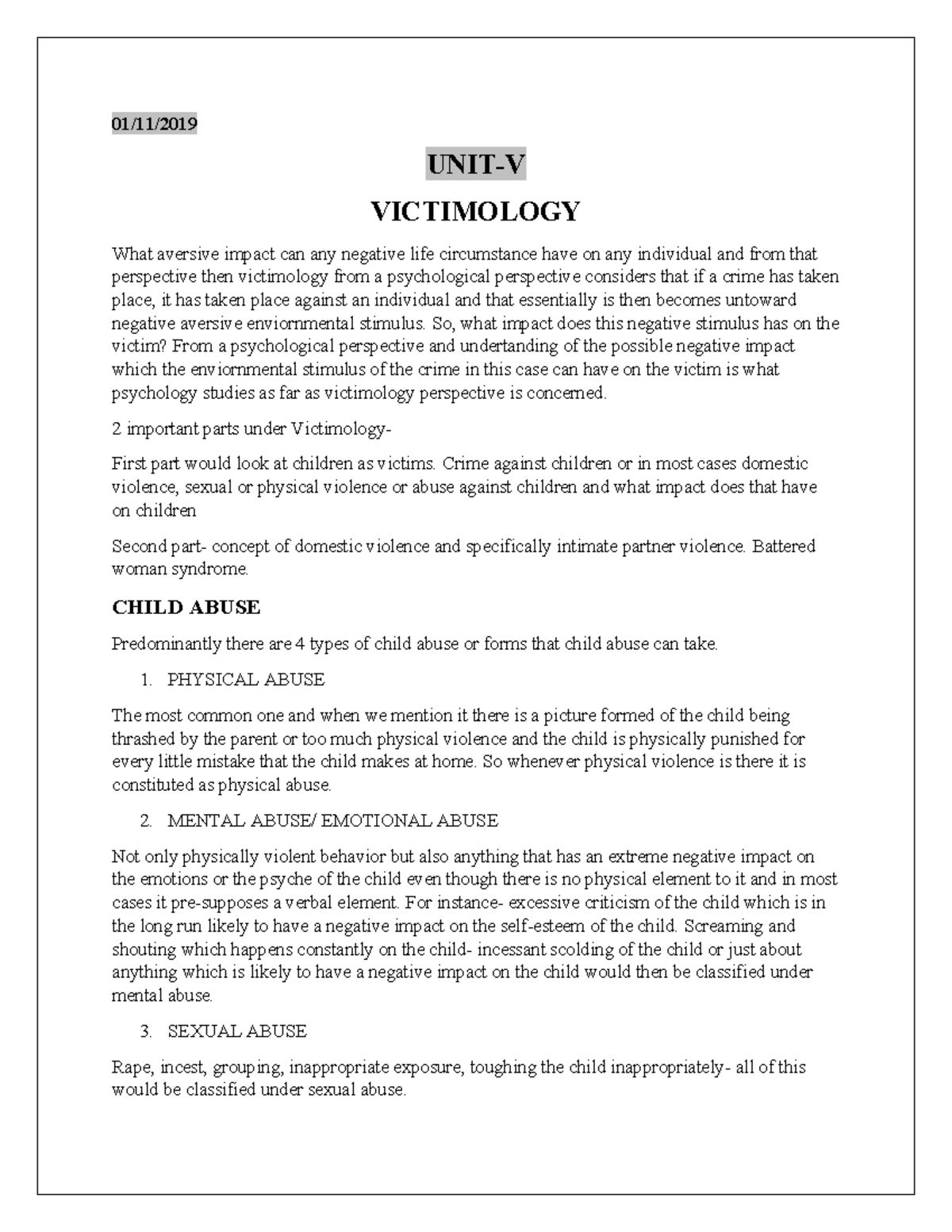 Psycho unit 5 edited - notes - 01/11/ UNIT-V VICTIMOLOGY What aversive ...