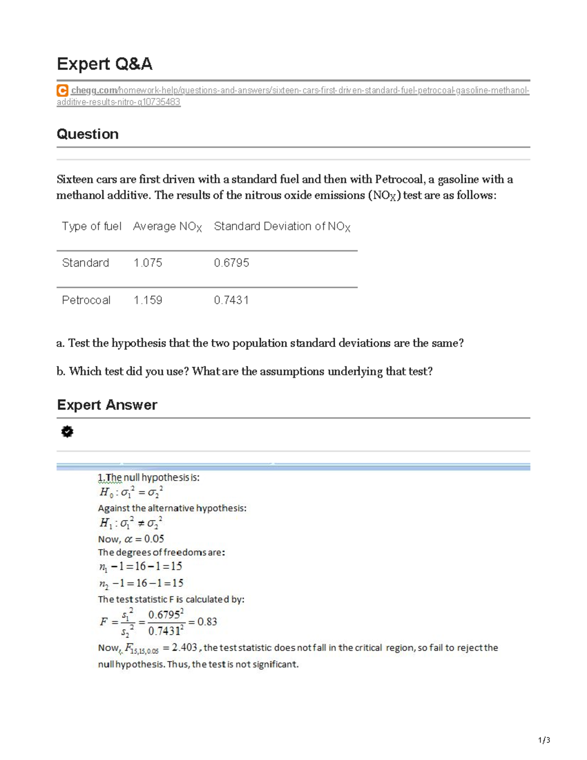 Chegg - 1/ Expert Q&A - Studocu