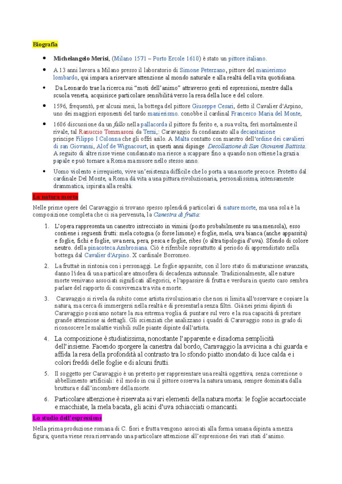 Caravaggio - Biografia Michelangelo Merisi , (Milano 1571 – Porto ...