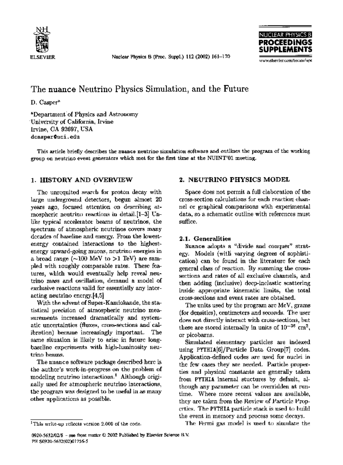 The nuance Neutrino Physics Simulation, and the Future - ELSEVIER Nuclear Physics B (Proc. Suppl ...