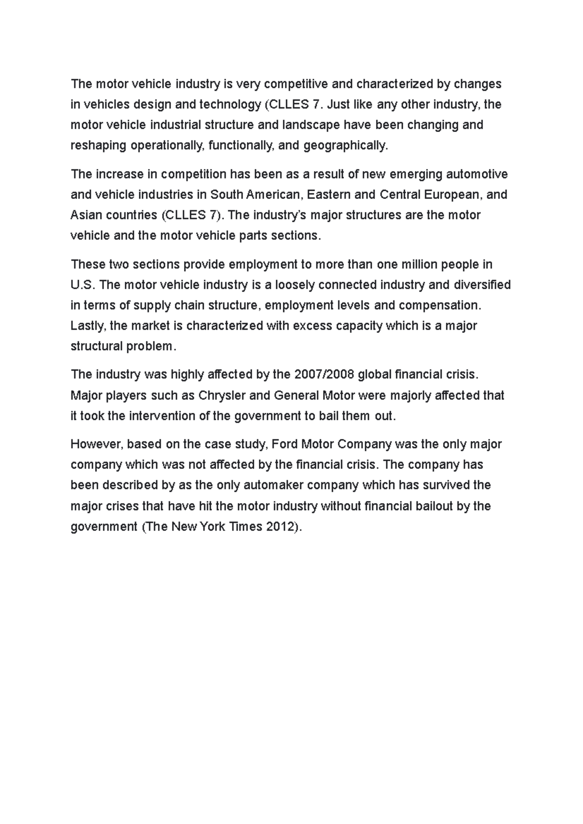 11 - Lecture notes 1-3 - The motor vehicle industry is very competitive ...