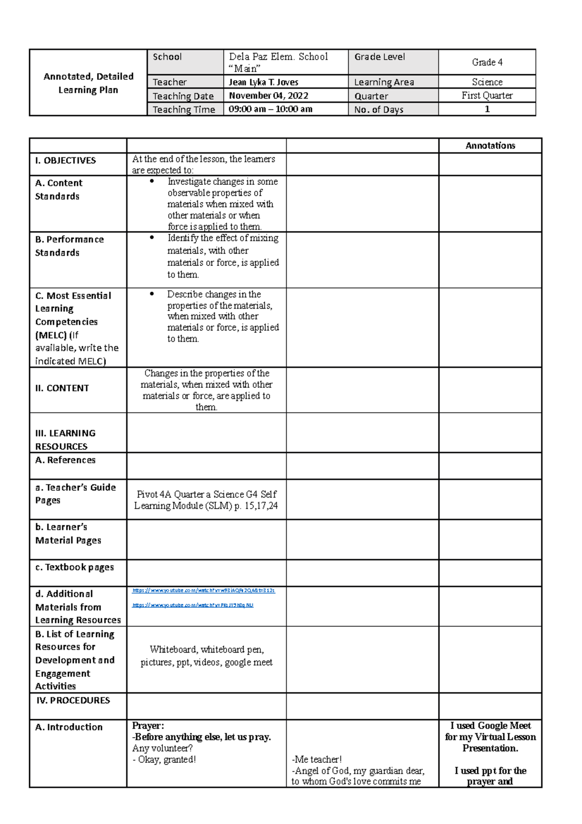 ST1 Joves, JEAN LYKA T - Detailed Lesson Plan with Annotations ...
