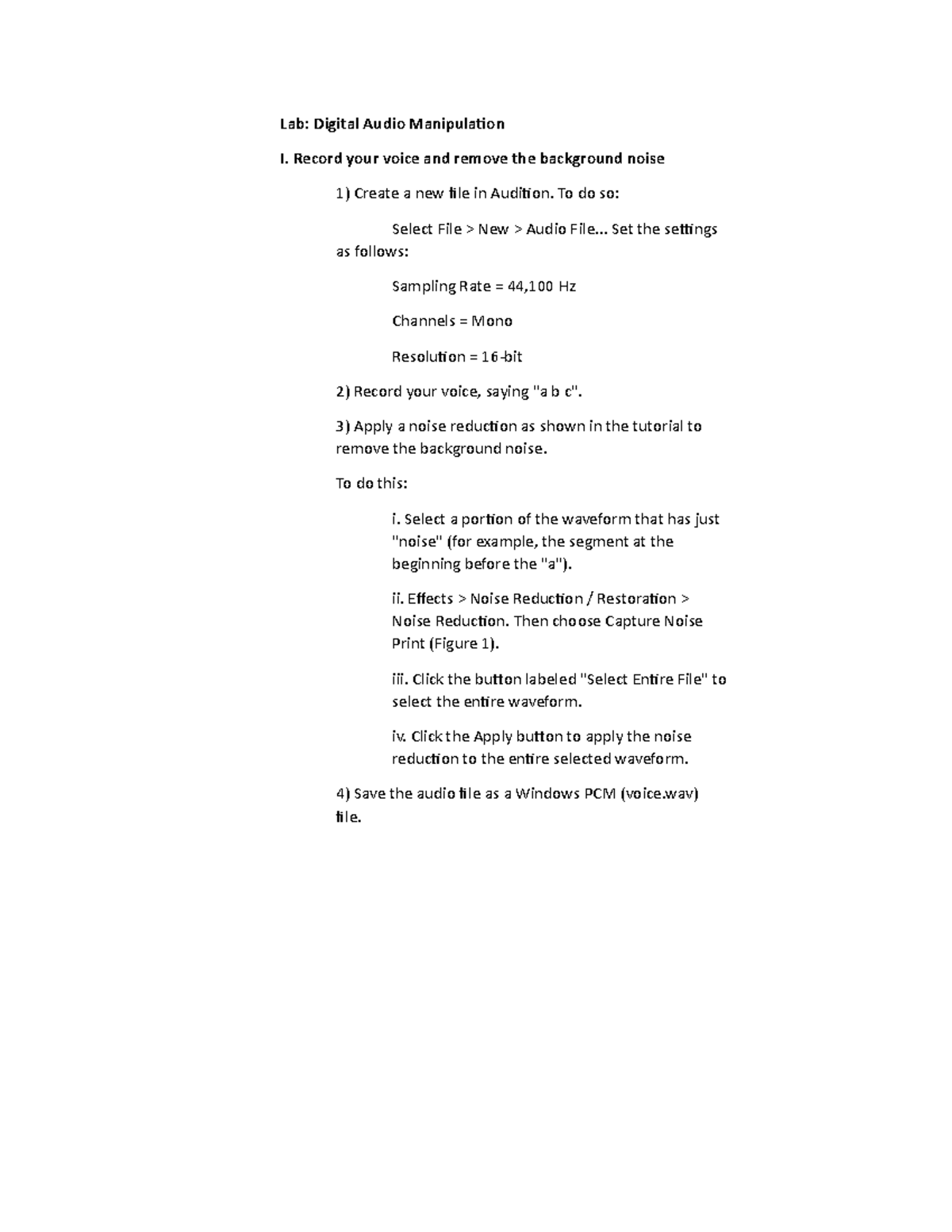 Digital media manipulation 2 - Lab: Digital Audio Manipulation I ...