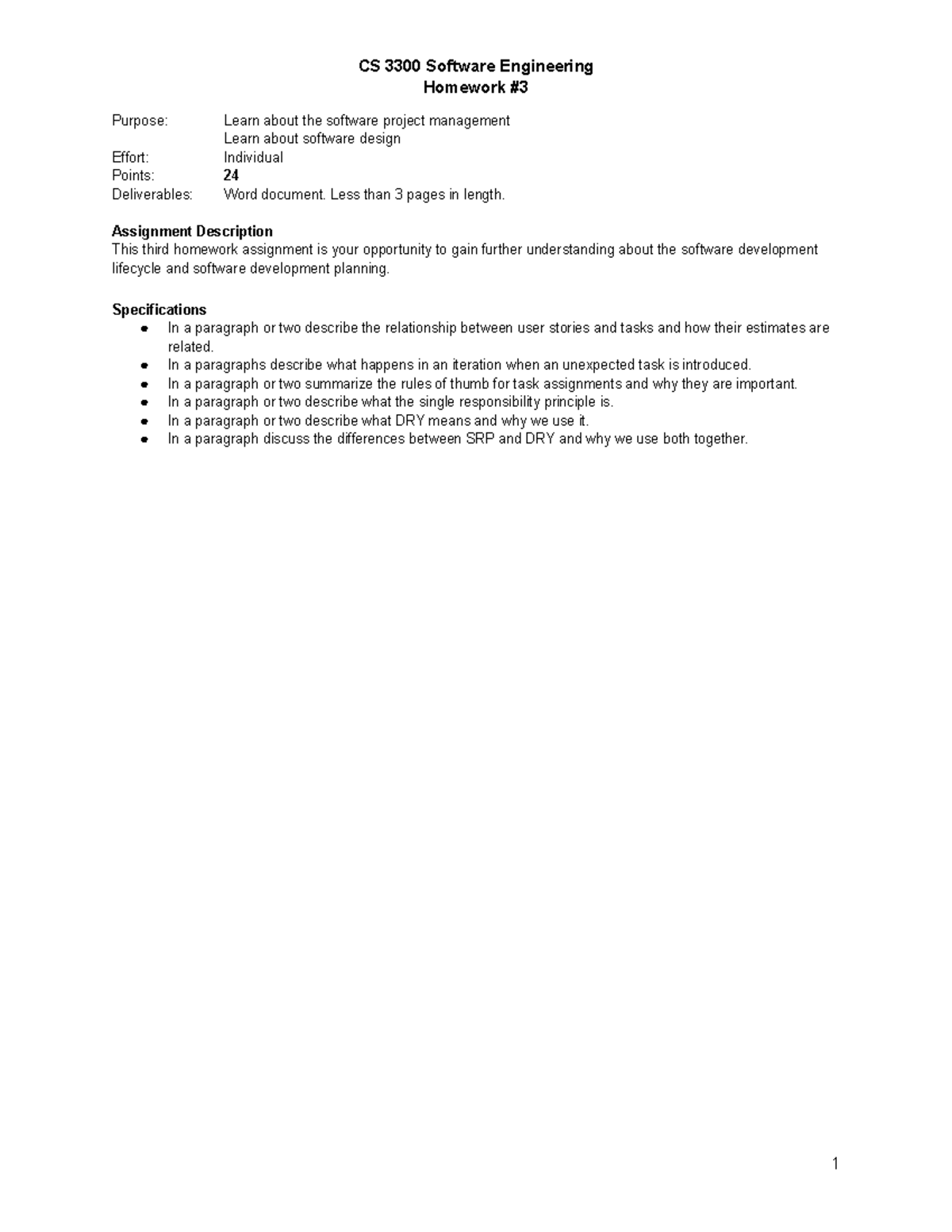 CS 3300-Homework 3 - Software Engineering I - CS 3300 Software ...