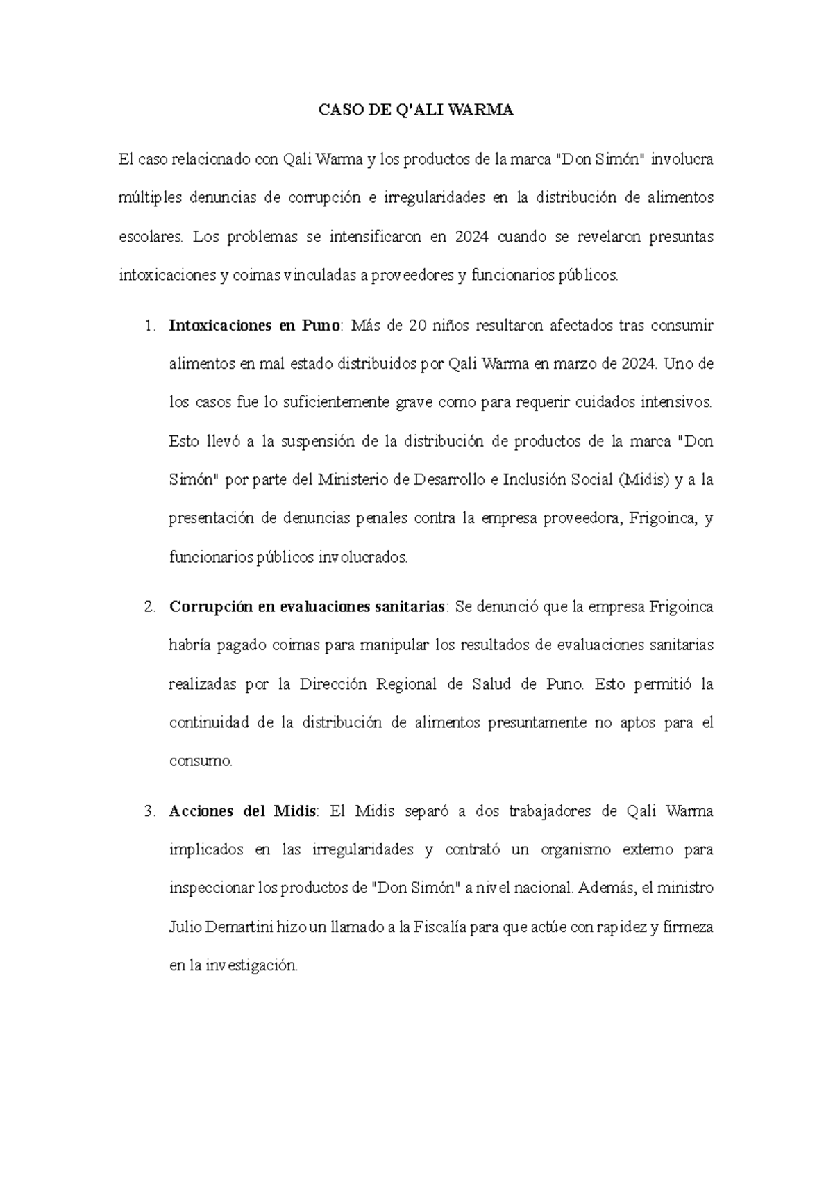 CASO DE Q'ALI Warma - Apuntes - CASO DE Q'ALI WARMA El caso relacionado ...