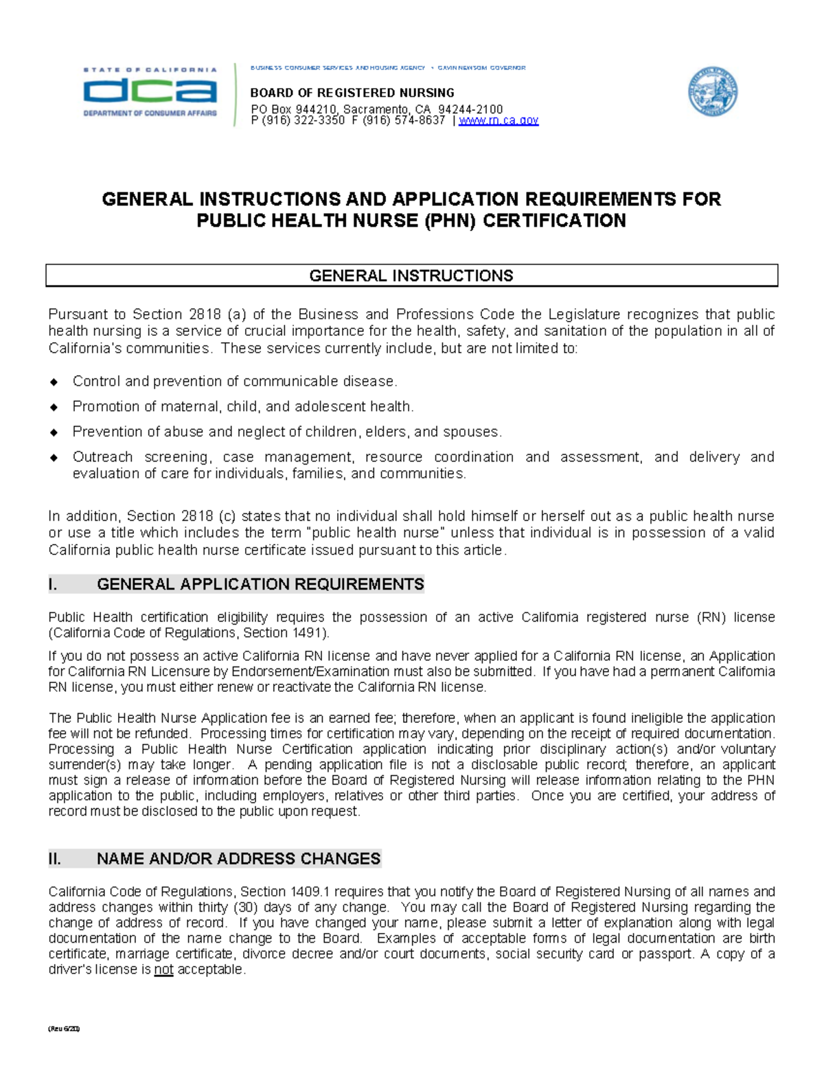 Phn-instruct - good - BOARD OF REGISTERED NURSING PO Box 944210 ...