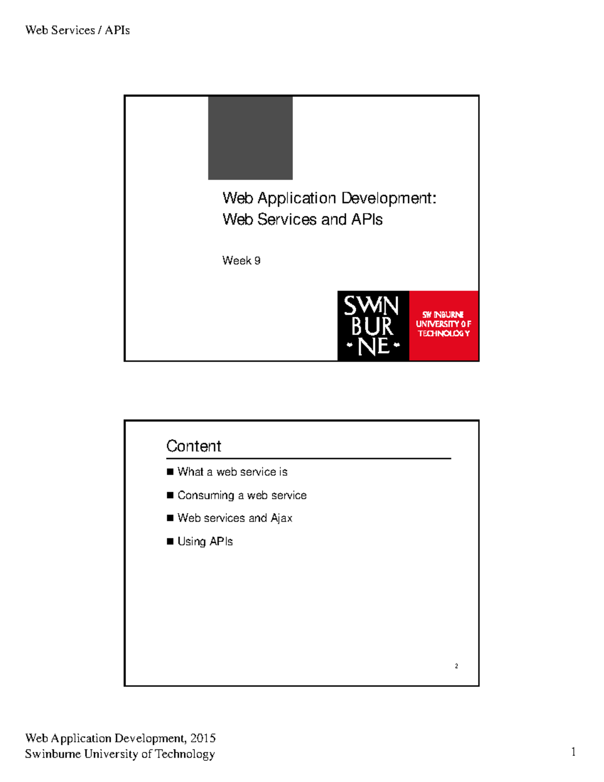 Wsapi - Lecture notes 9 - 1 Web Application Development, 2015 Week 9 ...