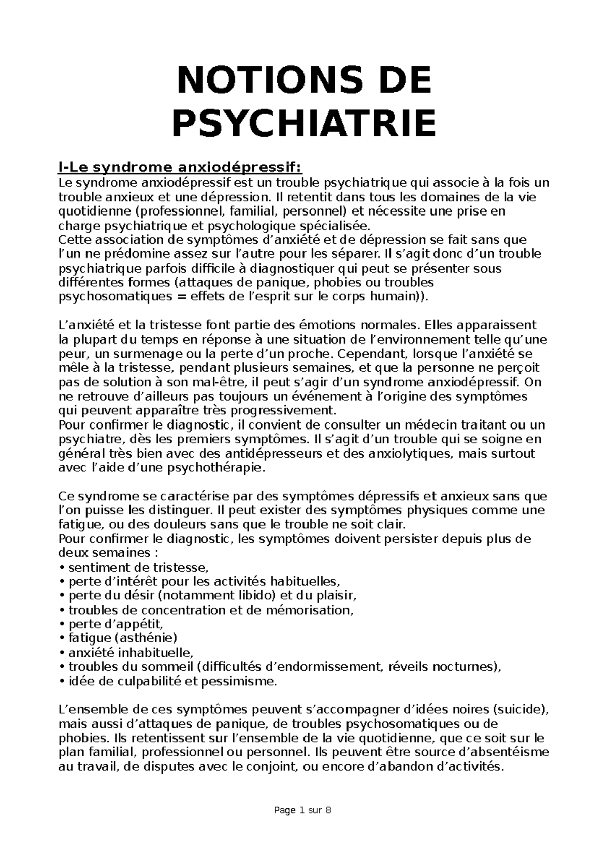 Notions de psychiatrie - NOTIONS DE PSYCHIATRIE I-Le syndrome ...
