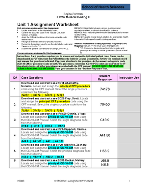 UNIT 10 LAB QUIZ Medical Coding 2 - Tom Seihill, a 23-year-old male ...