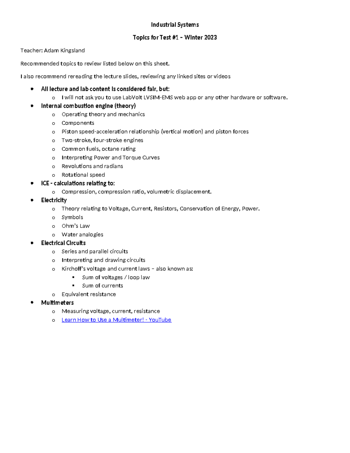 Ind Sys - Review Prep - Test 1 - Industrial Systems Topics for Test #1 ...