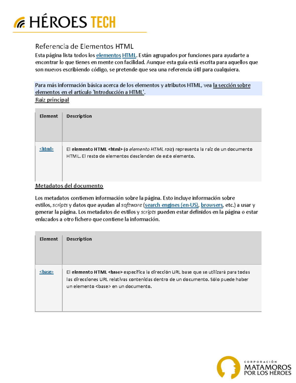 Referencia de etiquetas - HTML - Referencia de Elementos HTML Esta ...
