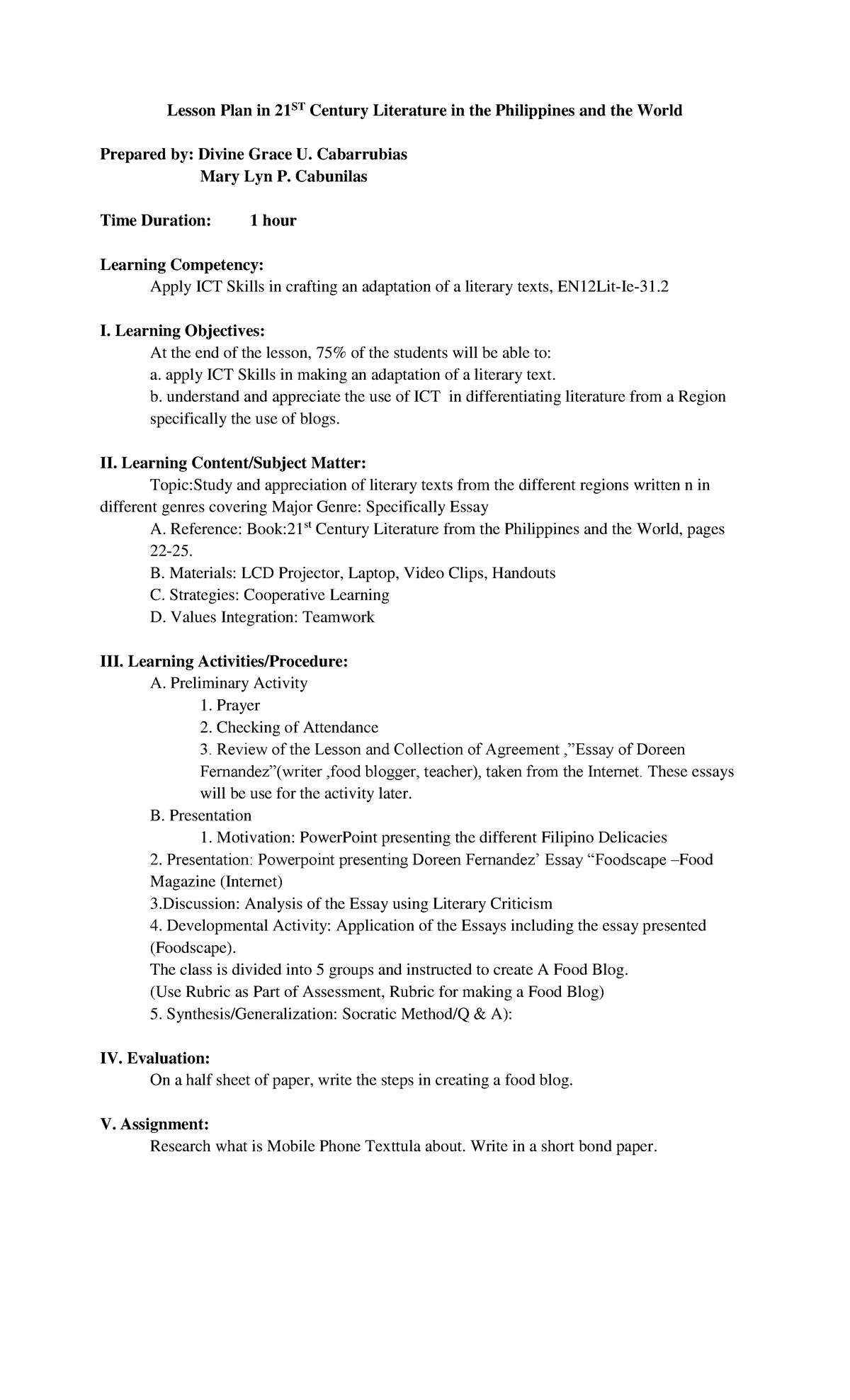 Pdfcoffee - fff - Lesson Plan in 21ST Century Literature in the ...