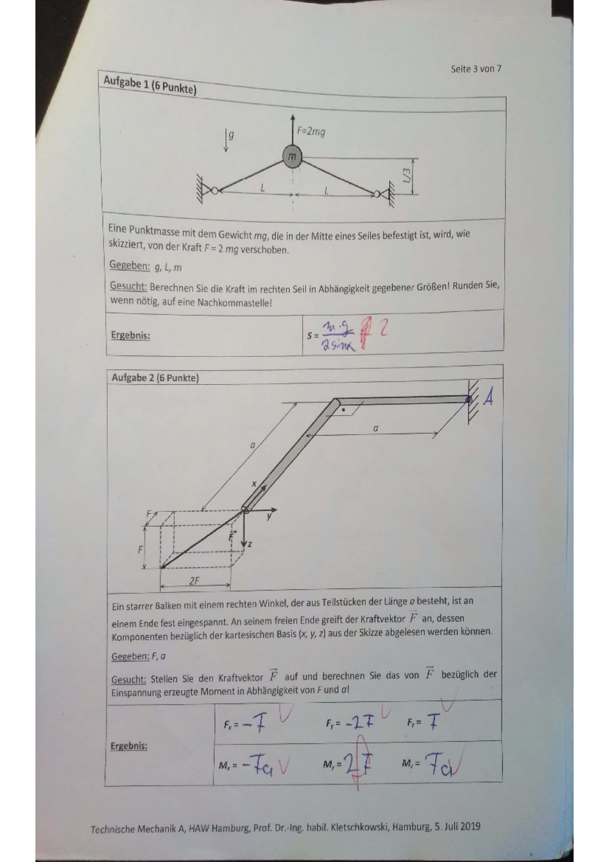 TMA So Se19 Kletschkowski - Technische Mechanik A mit Übung - Studocu