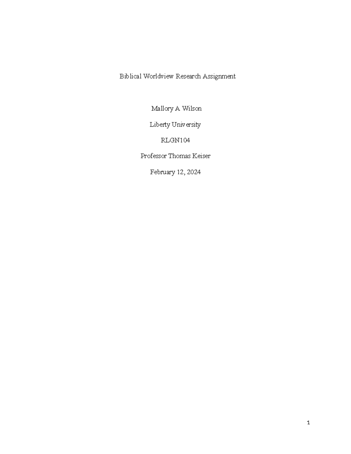 Biblical Worldview Research Assignment