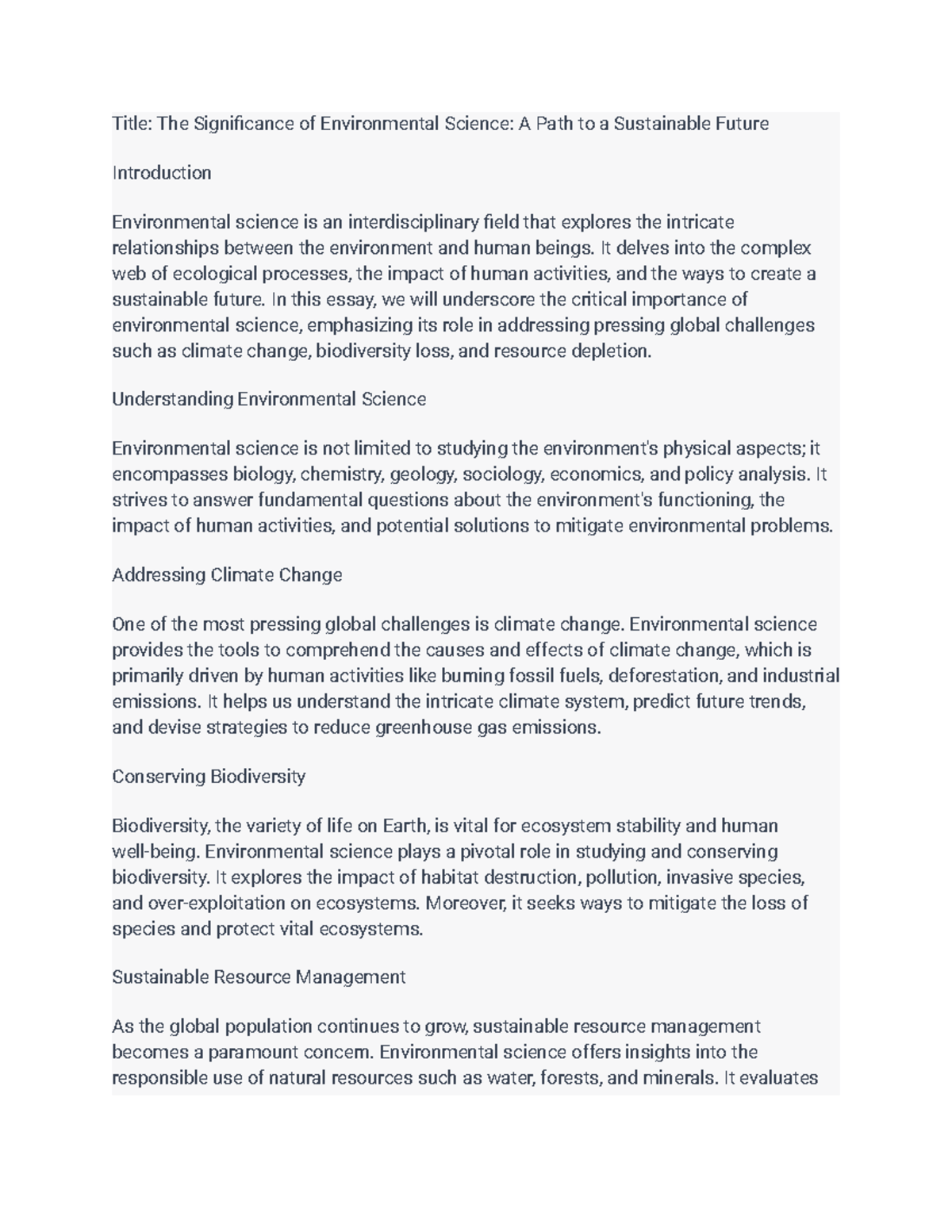 The Significance of Environmental Science A Path to a Sustainable ...