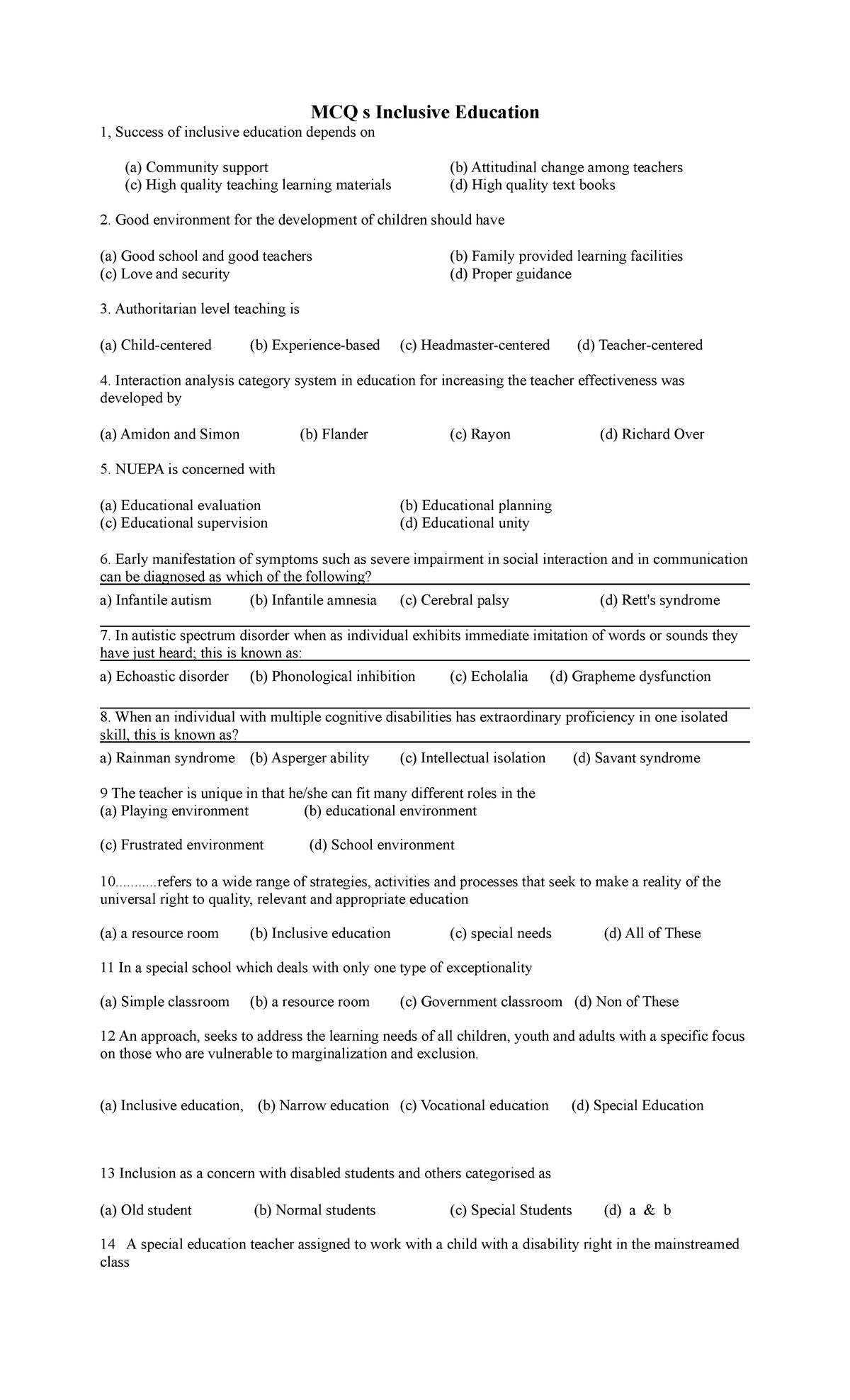 Sample/practice exam 11 June 2018, questions - MCQ s Inclusive ...