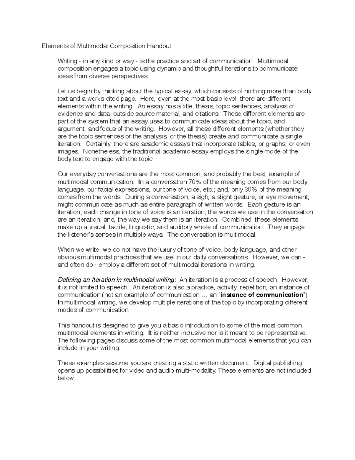Multimodal handout - Elements of Multimodal Composition Handout ...