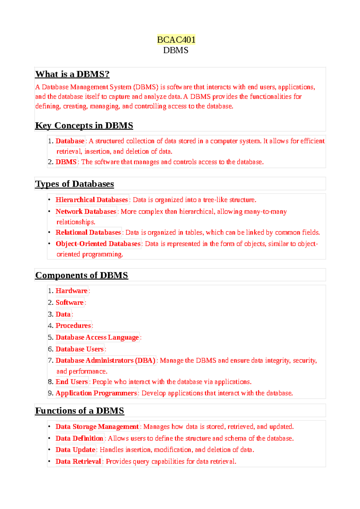 DBMS notes - BCAC DBMS What is a DBMS? A Database Management System ...
