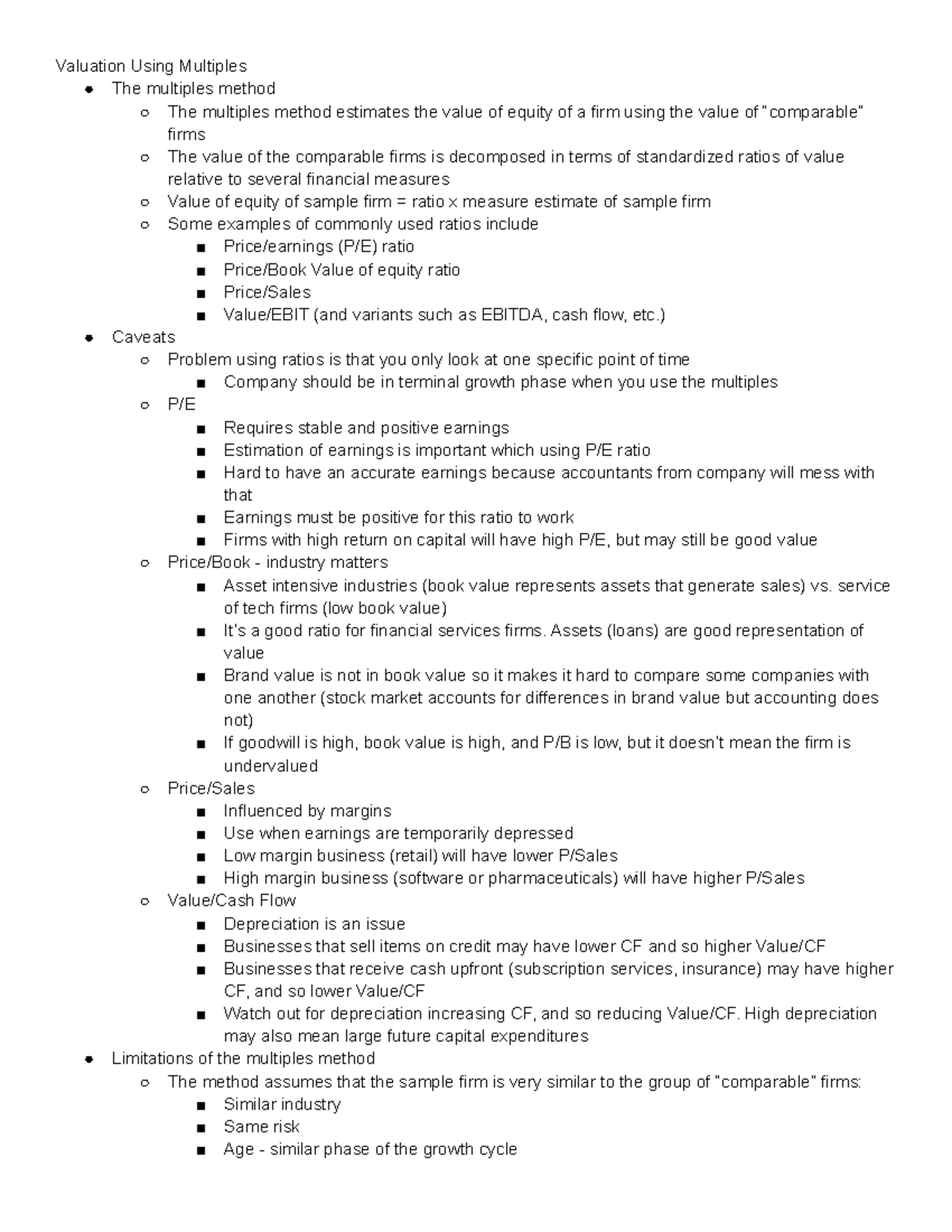 9 - Valuation Using Multiples - Valuation Using Multiples The multiples ...