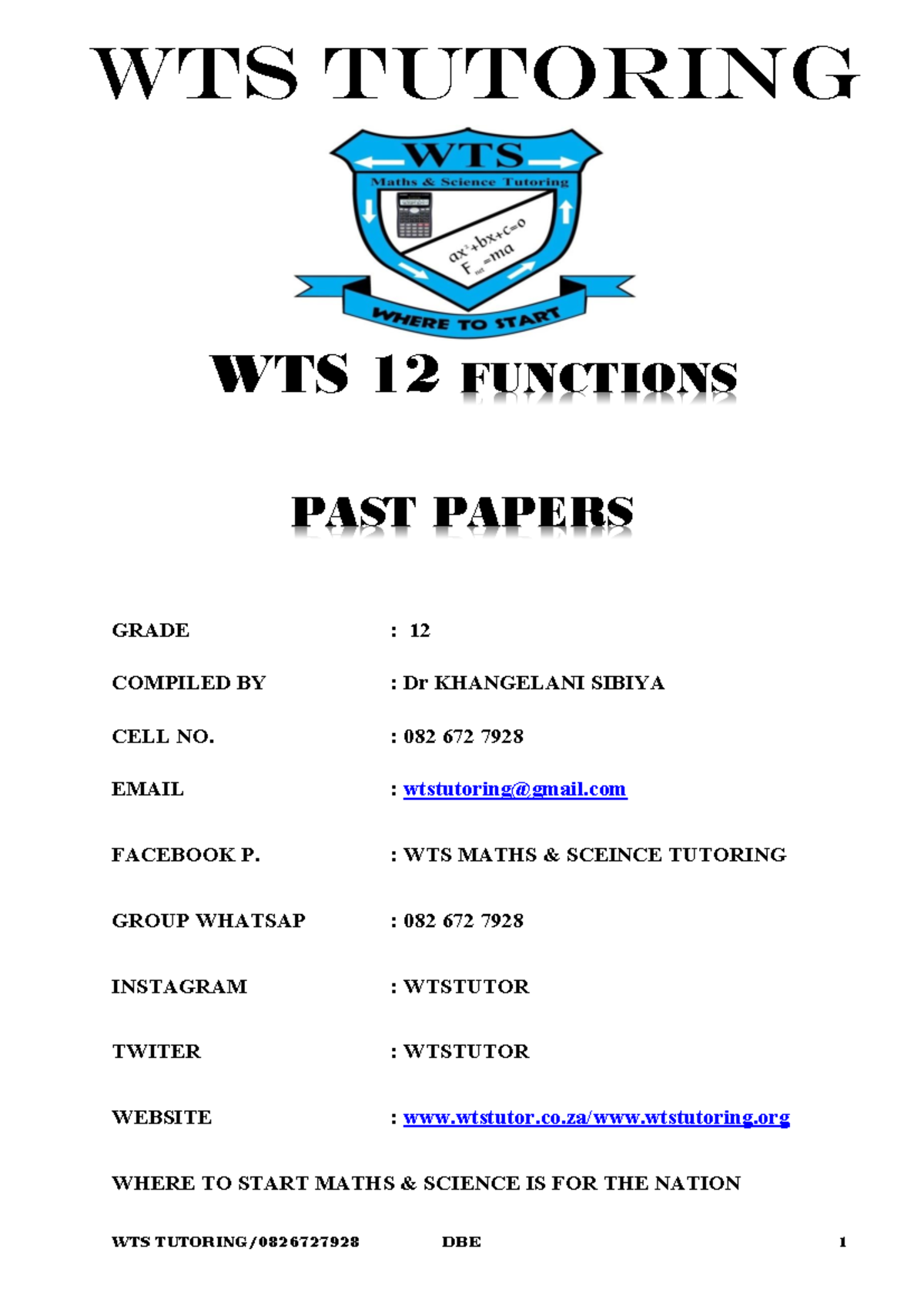 2022 WTS 12 Functions Questions - WTS 12 FUNCTIONS PAST PAPERS GRADE ...