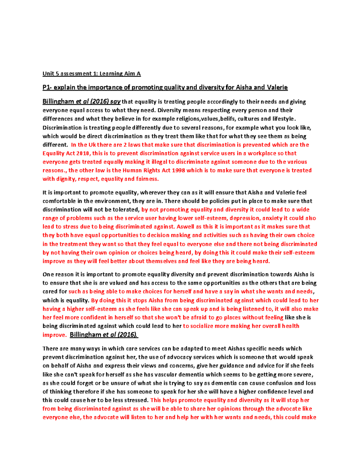 Health And social unit 5 - Unit 5 assessment 1: Learning Aim A P1 ...