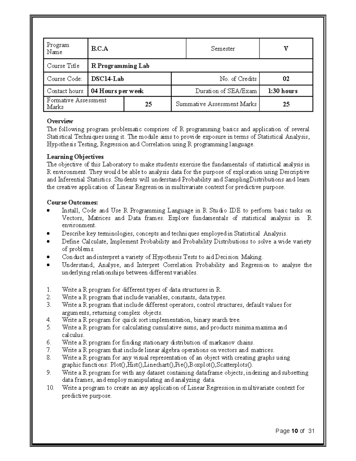 R Lab - Nothing - Page 10 of 31 Program Name B.C Semester V Course ...
