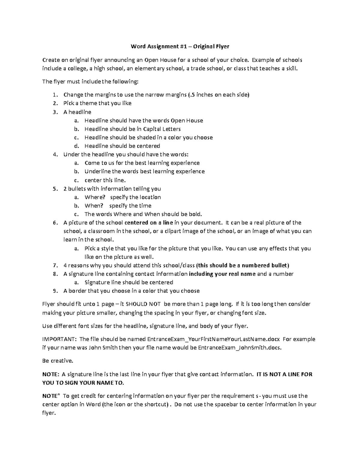 Word Assignment 1 -Flyer instructions a - Word Assignment #1 – Original ...