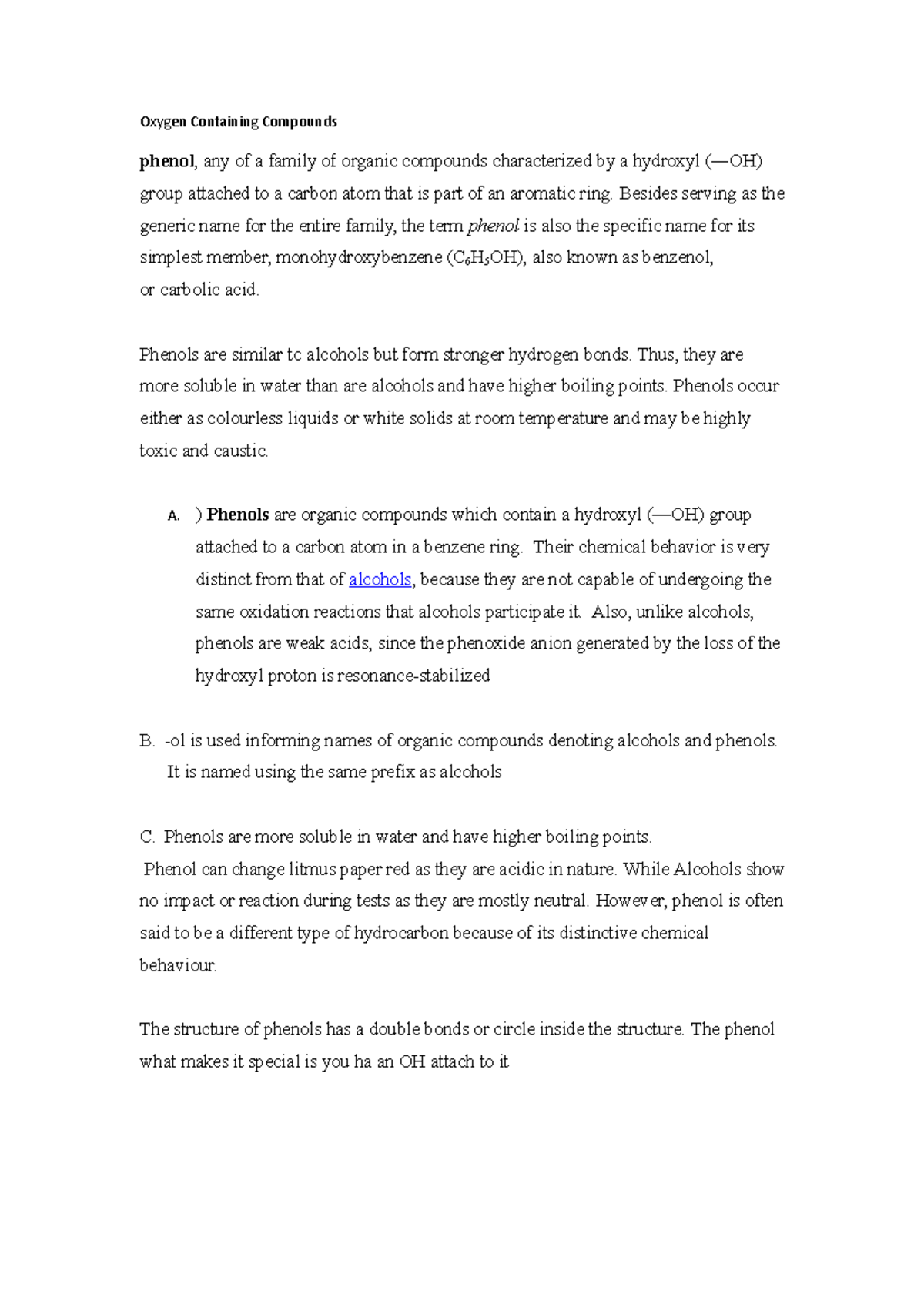 Oxygen Containing Compounds - Oxygen Containing Compounds phenol, any ...