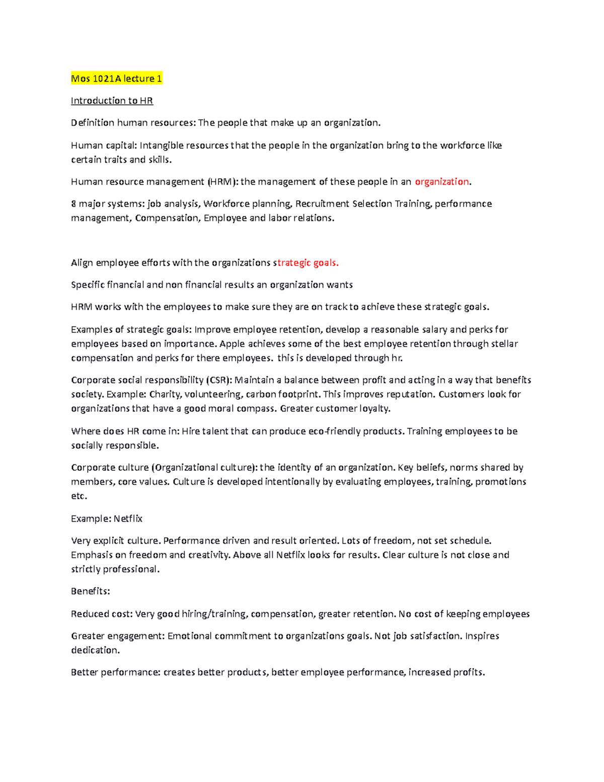 Mos 1021 Lecture - Mos 1021A lecture 1 Introduction to HR Definition ...