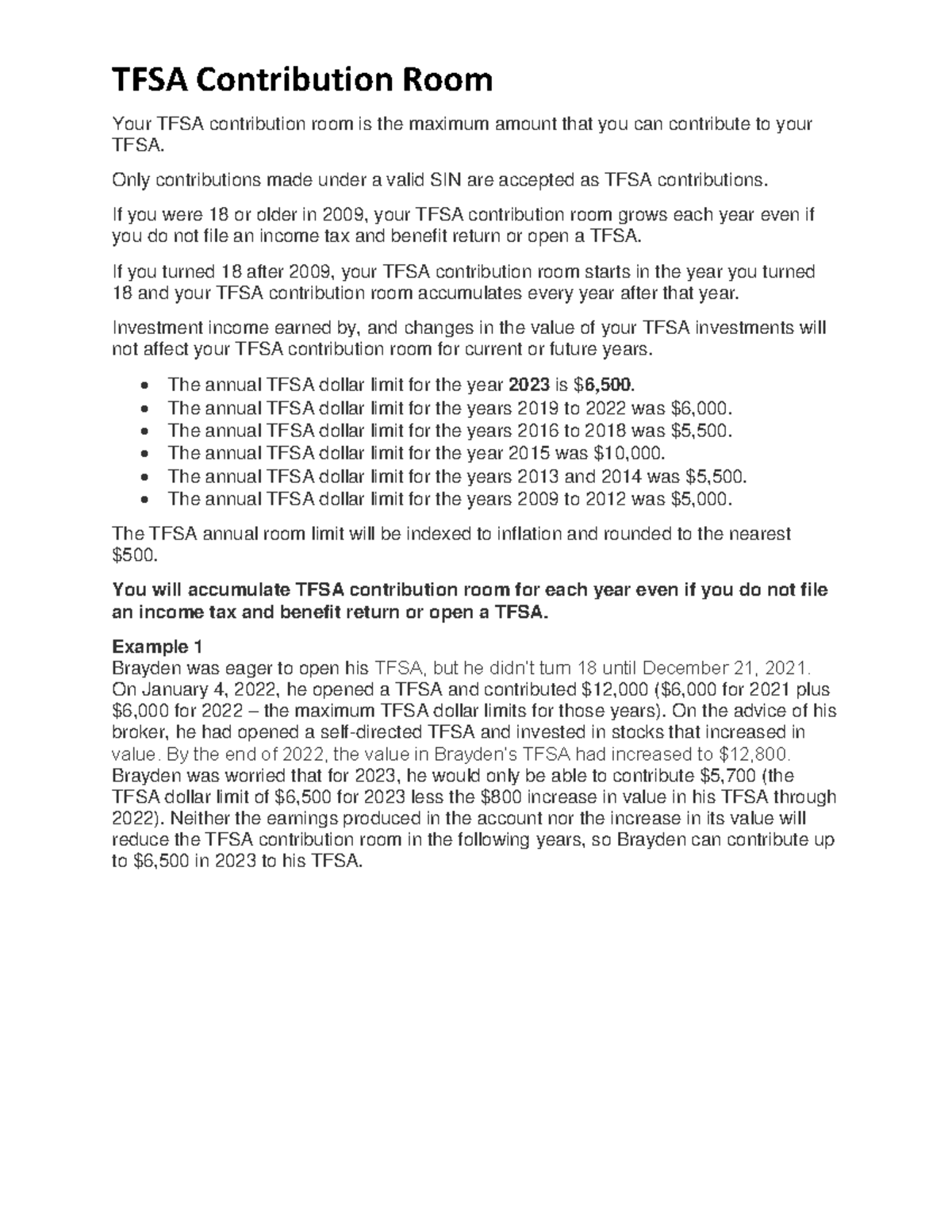 TFSA Contribution Room - Only contributions made under a valid SIN are accepted as TFSA - Studocu