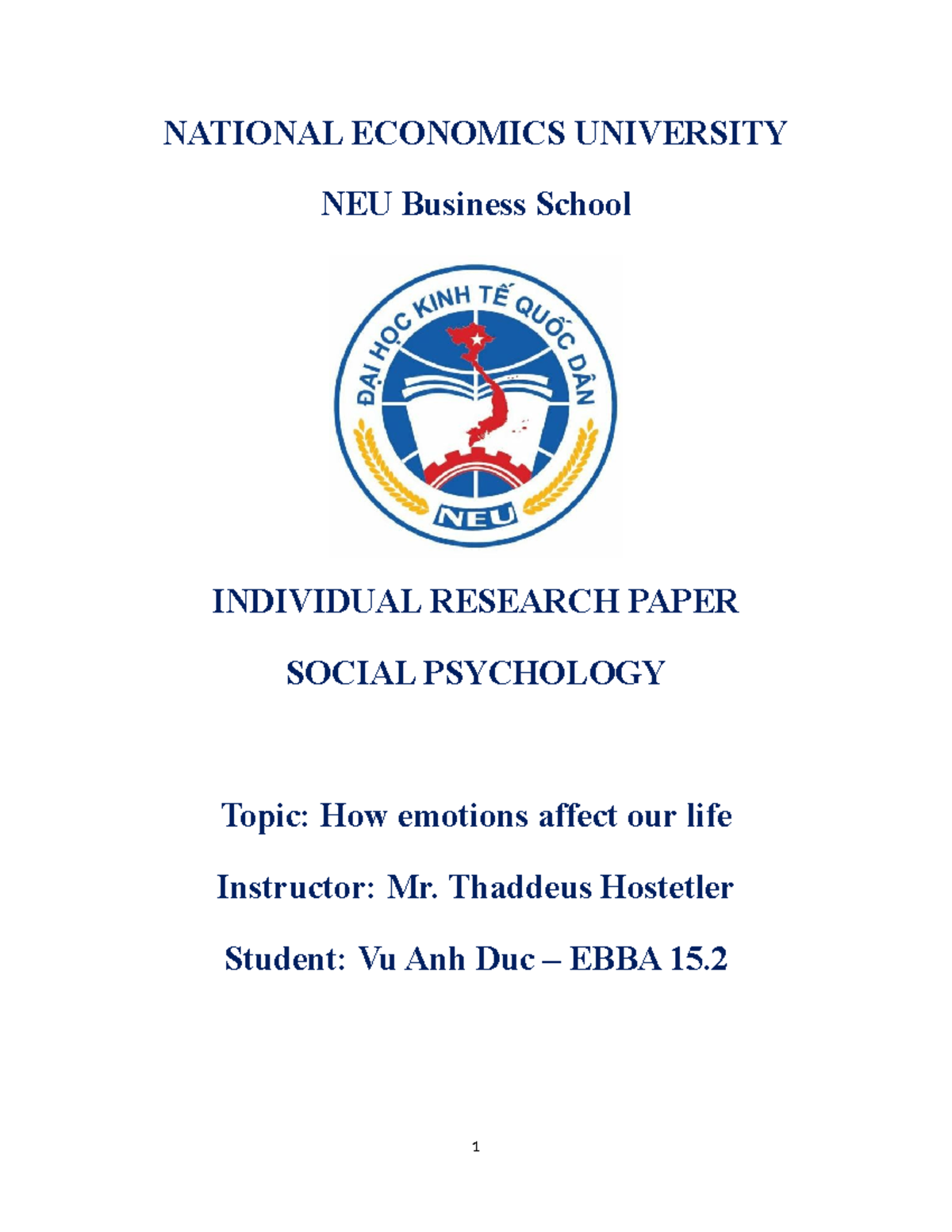 SP - How emotions affect our life - NATIONAL ECONOMICS UNIVERSITY NEU ...