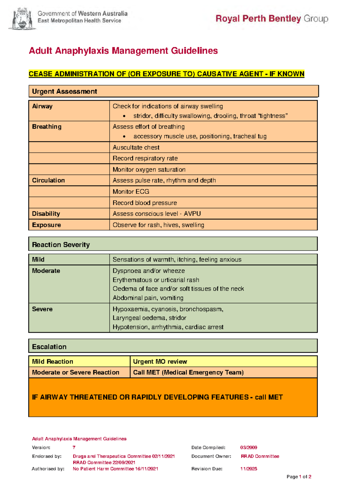 A - Anaphylaxis Adult Management Guidelines 2021 - Adult Anaphylaxis ...