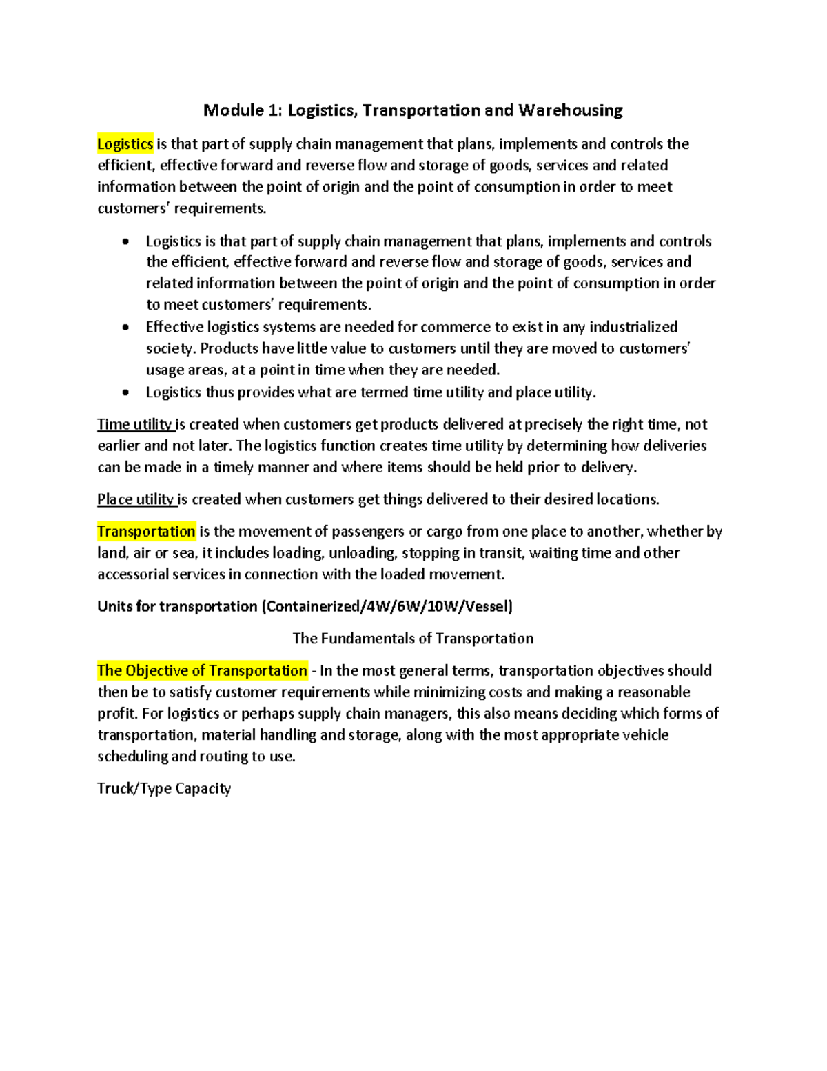 Reviewer-SCM - Logistics, Transportation and Warehousing - Module 1 ...