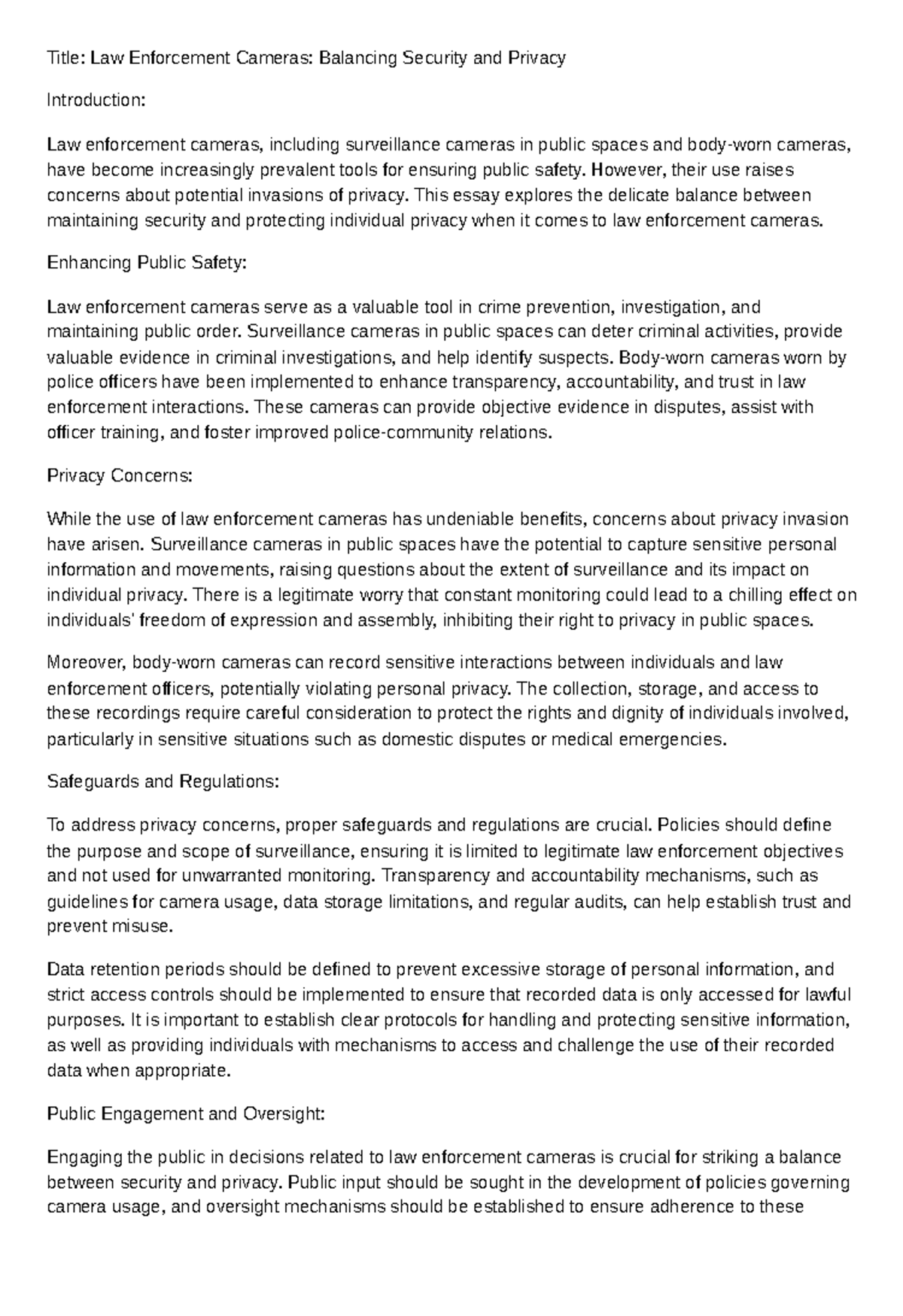 Title Law Enforcement Cameras Balancing Security and Privacy - Title ...