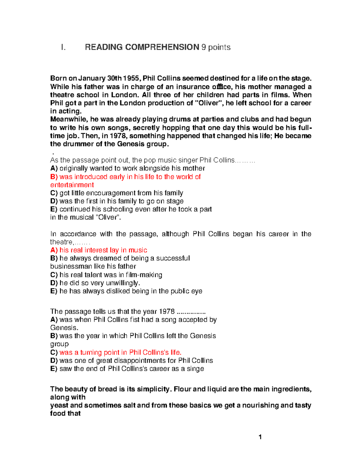 Reading Comprehension and Writen Test - I. READING COMPREHENSION 9 ...
