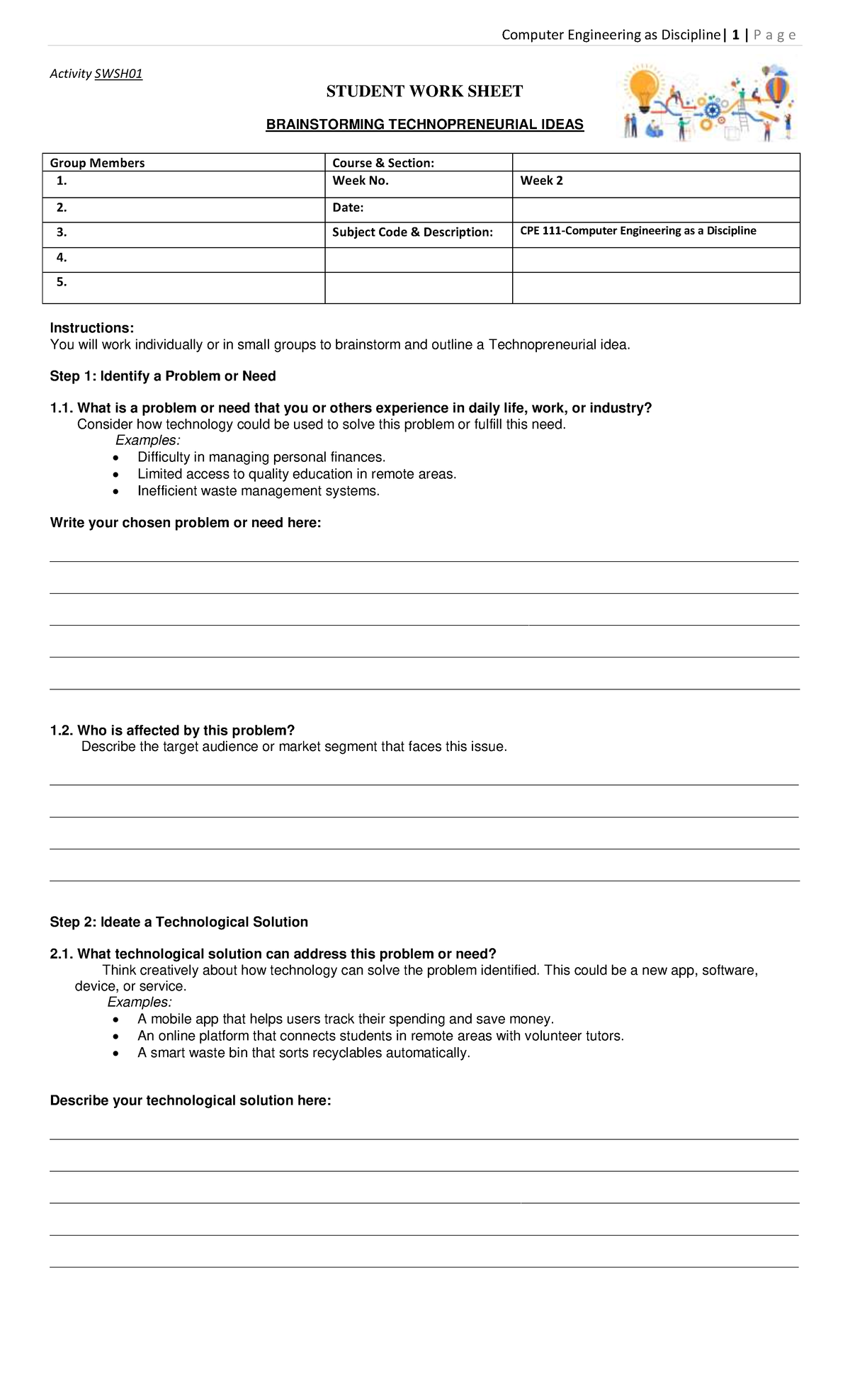 Cpe111-wk2-SWS01 - Assignment - Computer Engineering as Discipline| 1 ...