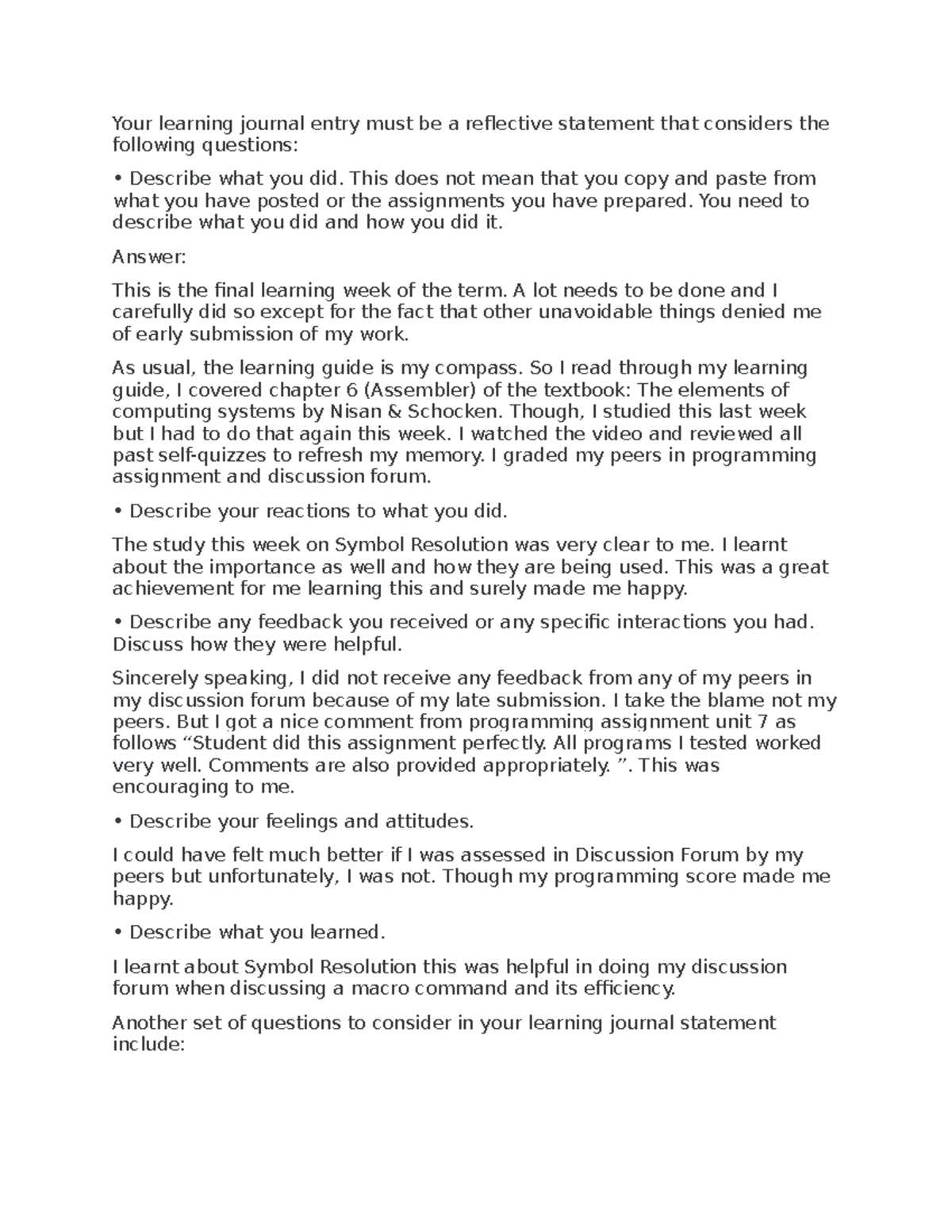 Learning Journal -unit-8 - Your learning journal entry must be a ...