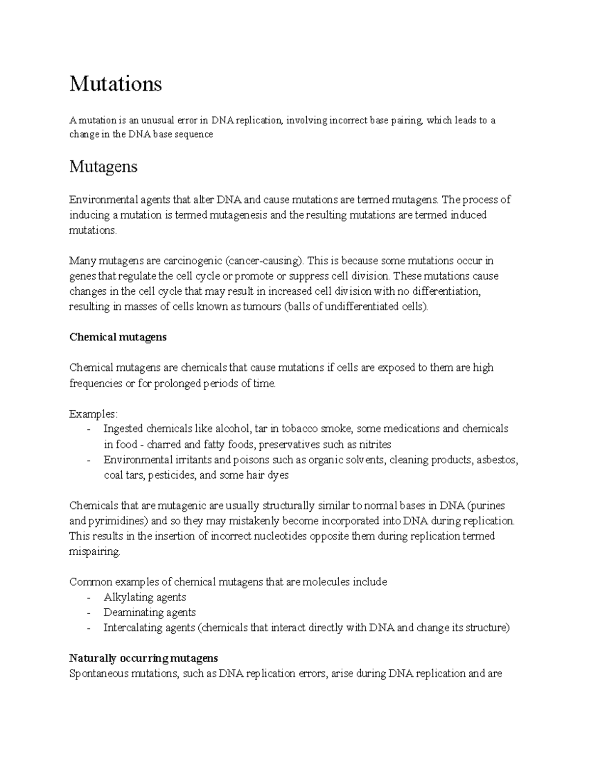 6.1 Mutations - good bio notes - Mutations A mutation is an unusual ...