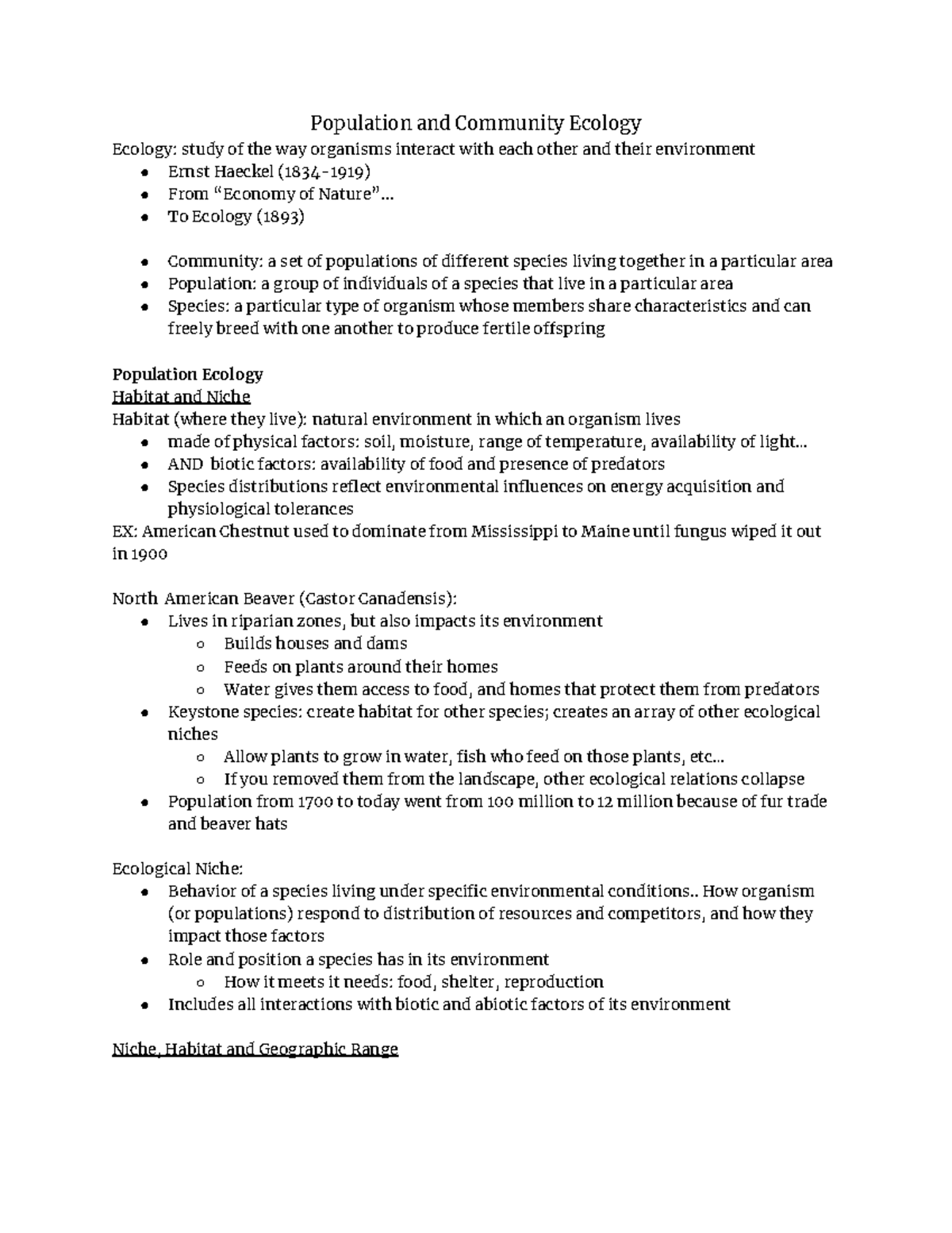 ENVR 101 - Population and Community Ecology - Population and Community ...