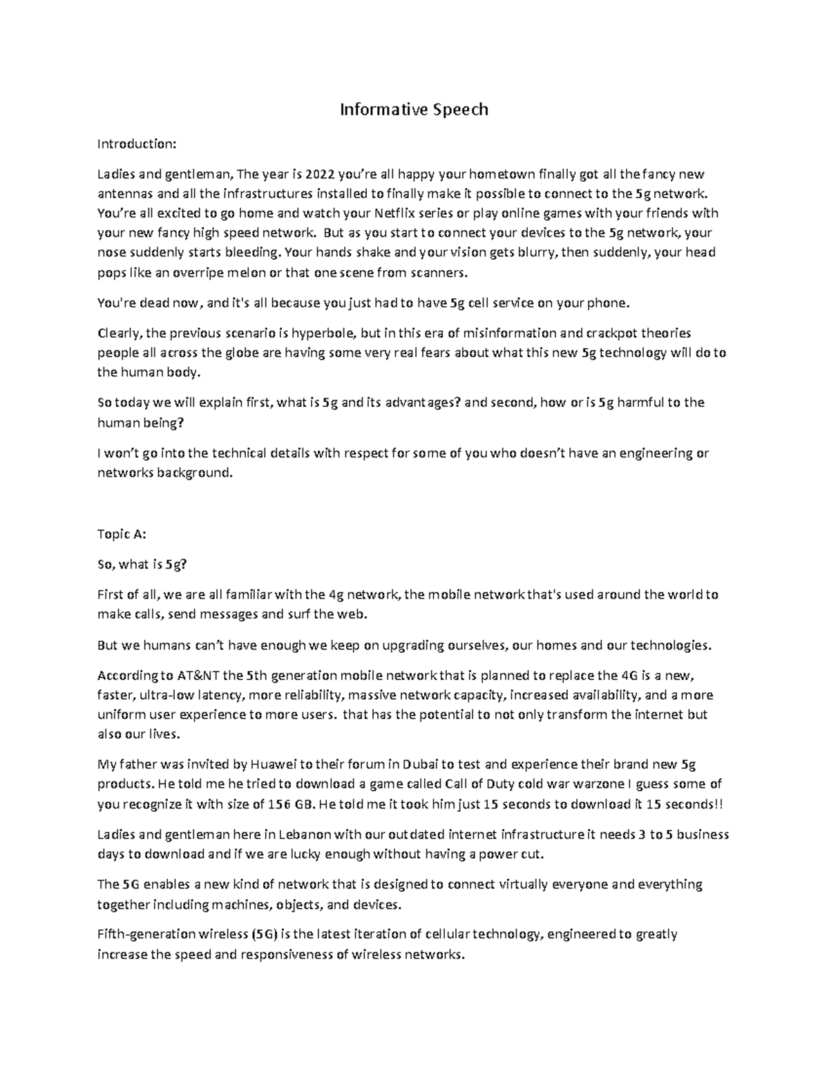 Informative Speech - Goodd for user to read - Informative Speech ...