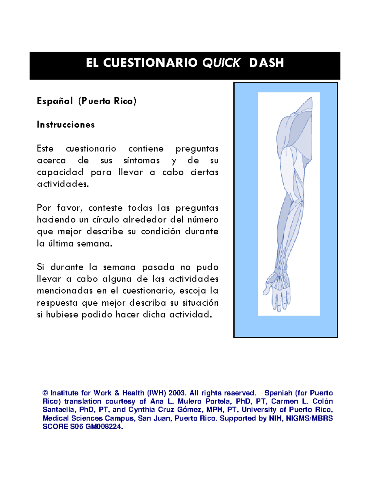 Quick DASH Spanish Puerto Rico - Conteste si fue capaz de realizar la ...