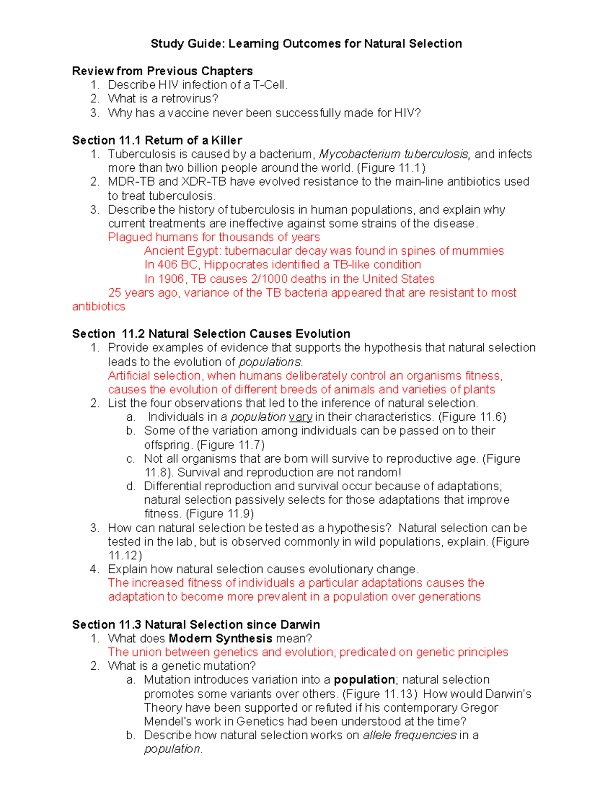 Lecture Notes for Chapter 11: Natural Selection - Study Guide: Learning ...